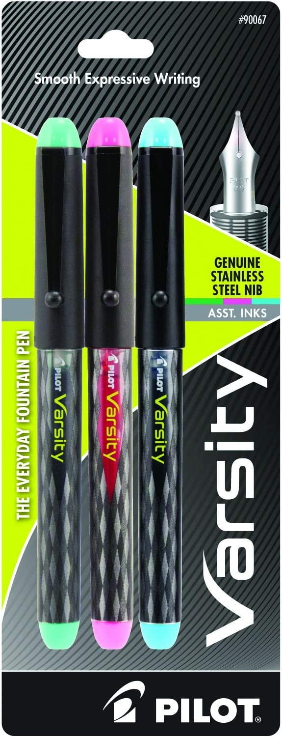 PILOT Varsity Pre-Filled Fountain Pens, Medium Point Stainless Steel ...