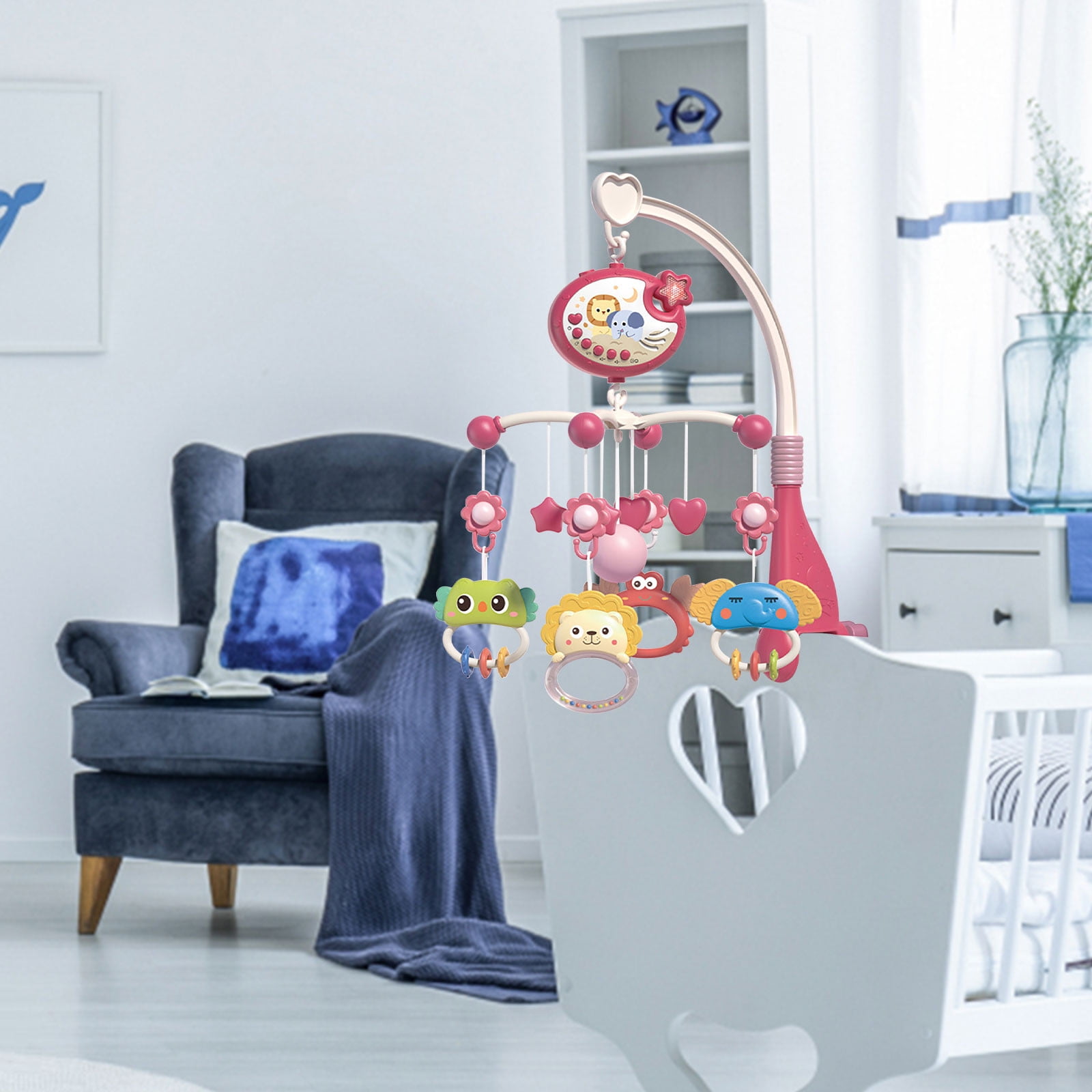 PIMOXV Baby Musical Crib Mobile with Timing Function Projector and ...