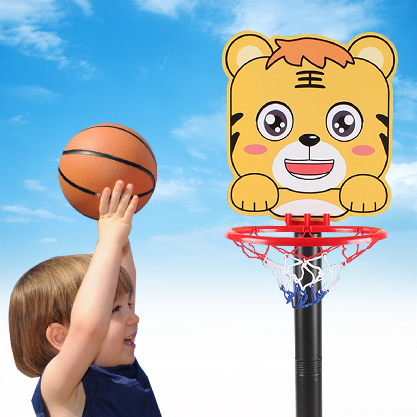 PIMOXV Kids Cartoon Basketball Hoop Stand, Height Adjustable 2.6ft-6 ...