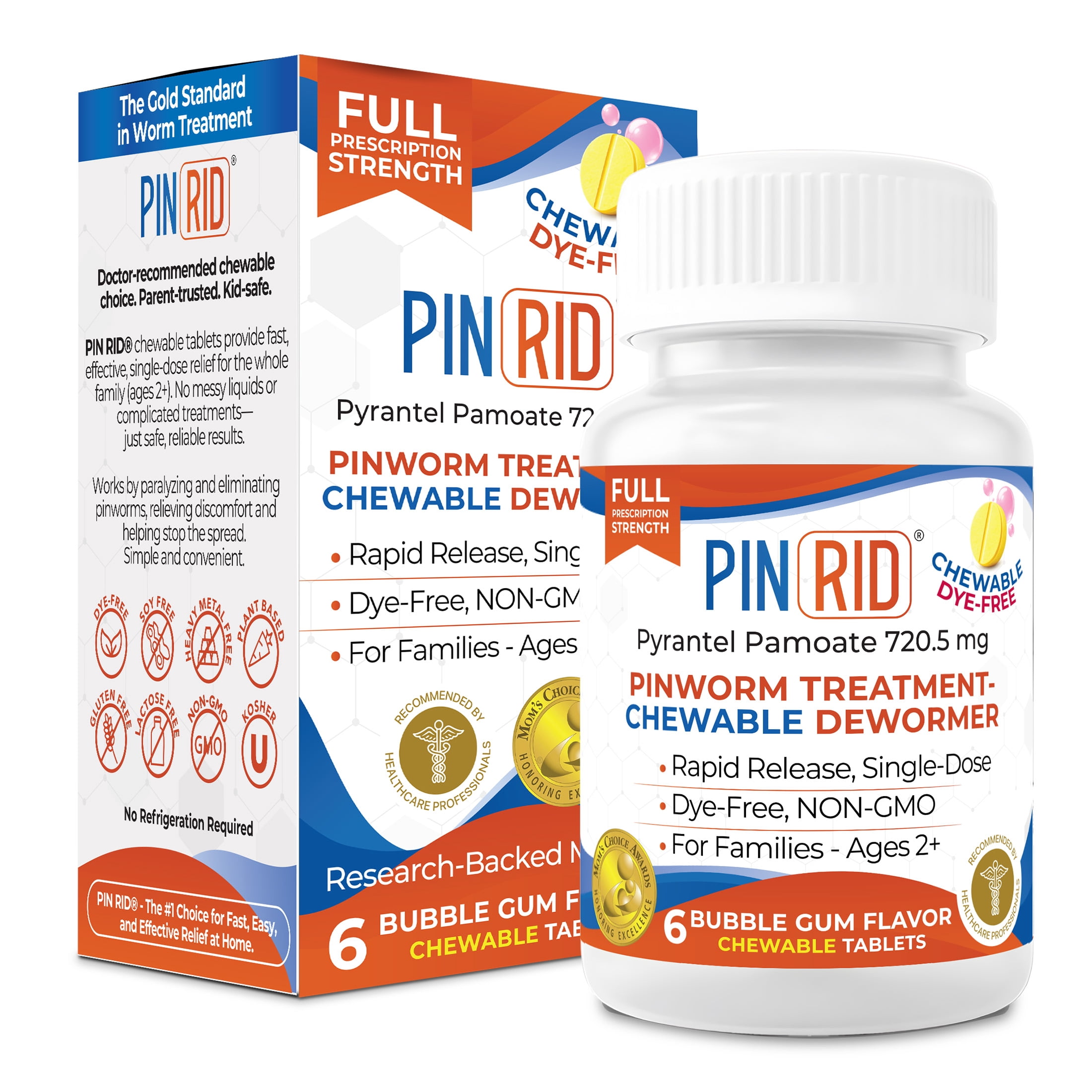 Pin Rid Pinworm Treatment, Pyrantel Pamoate 720.5 mg Chewable Tablets ...