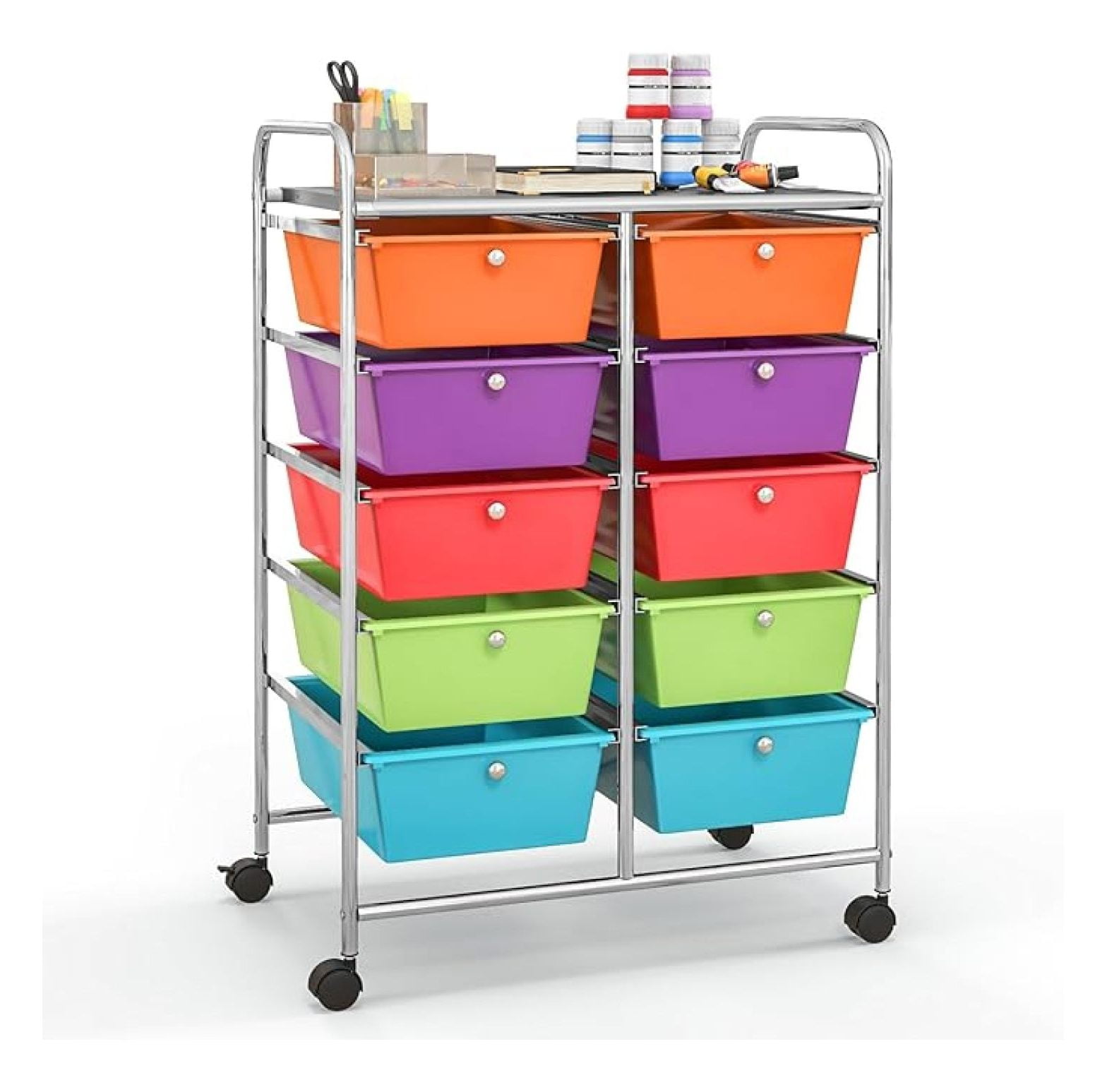PINDEE 10 Drawers Rolling Cart, Classroom Organizers, Storage Cart with ...