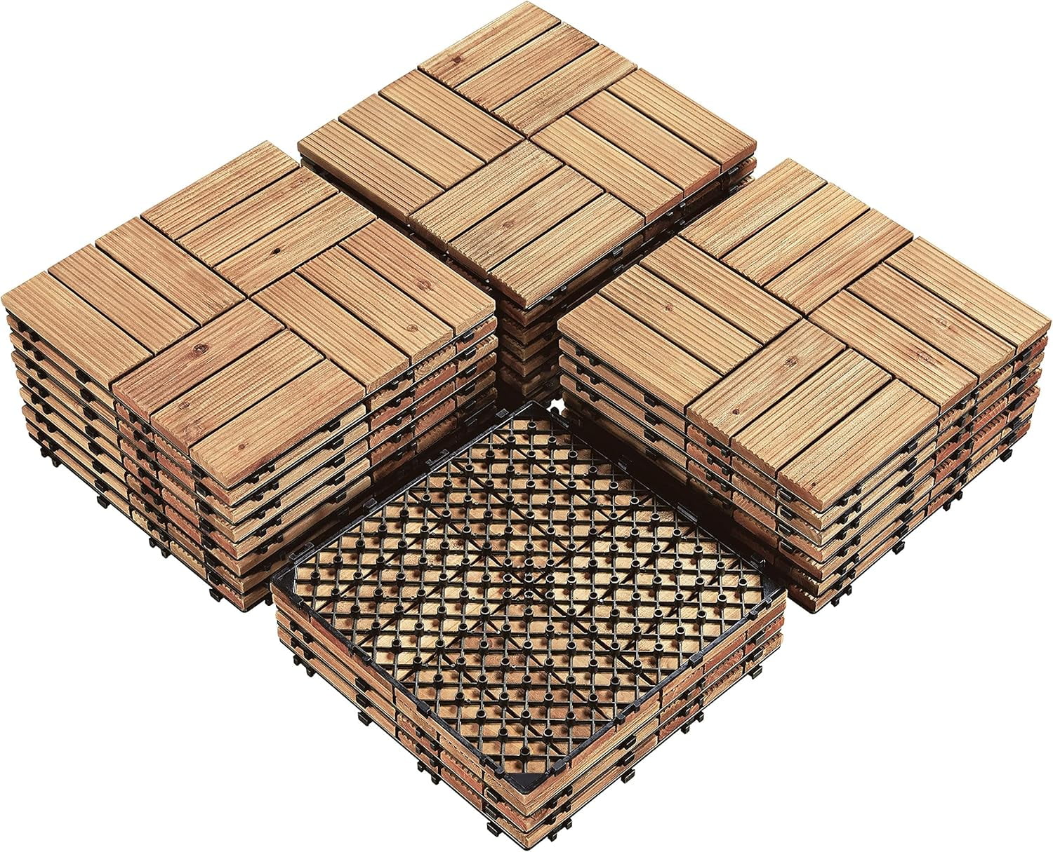 PINDEE 27PCS Patio Deck Tiles Interlocking Wood Decking Floor Tiles 12 ...