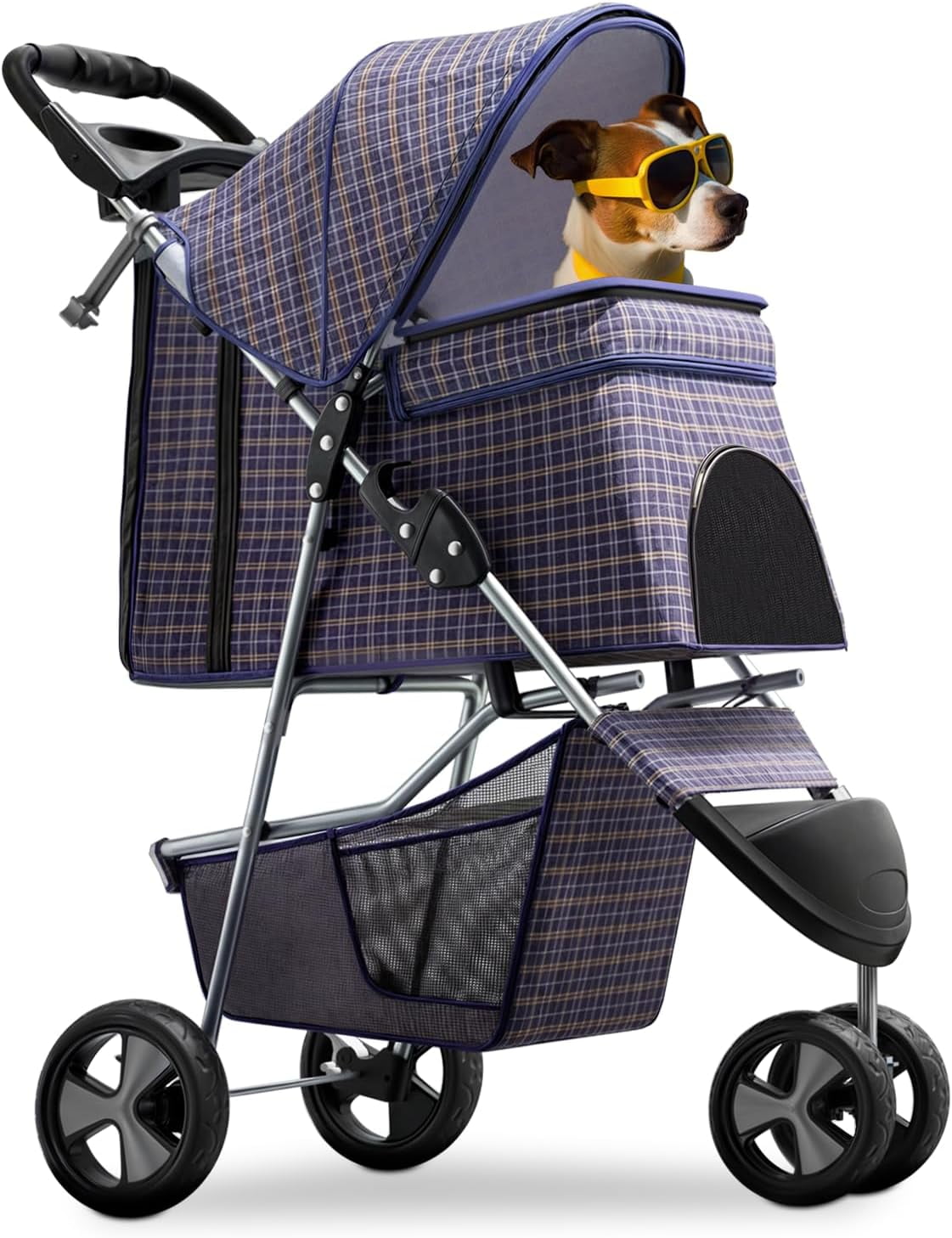 PINDEE 3-Wheel Pet Stroller, Foldable Travel Jogger for Small & Medium ...