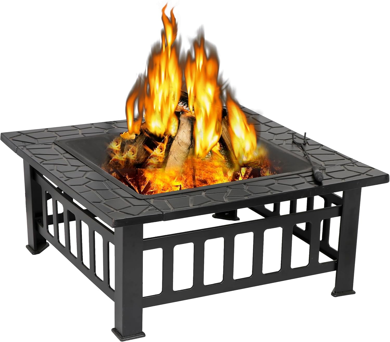 PINDEE 32in Outdoor Fire Pits Outside Wood Burning Firepit Square Metal ...