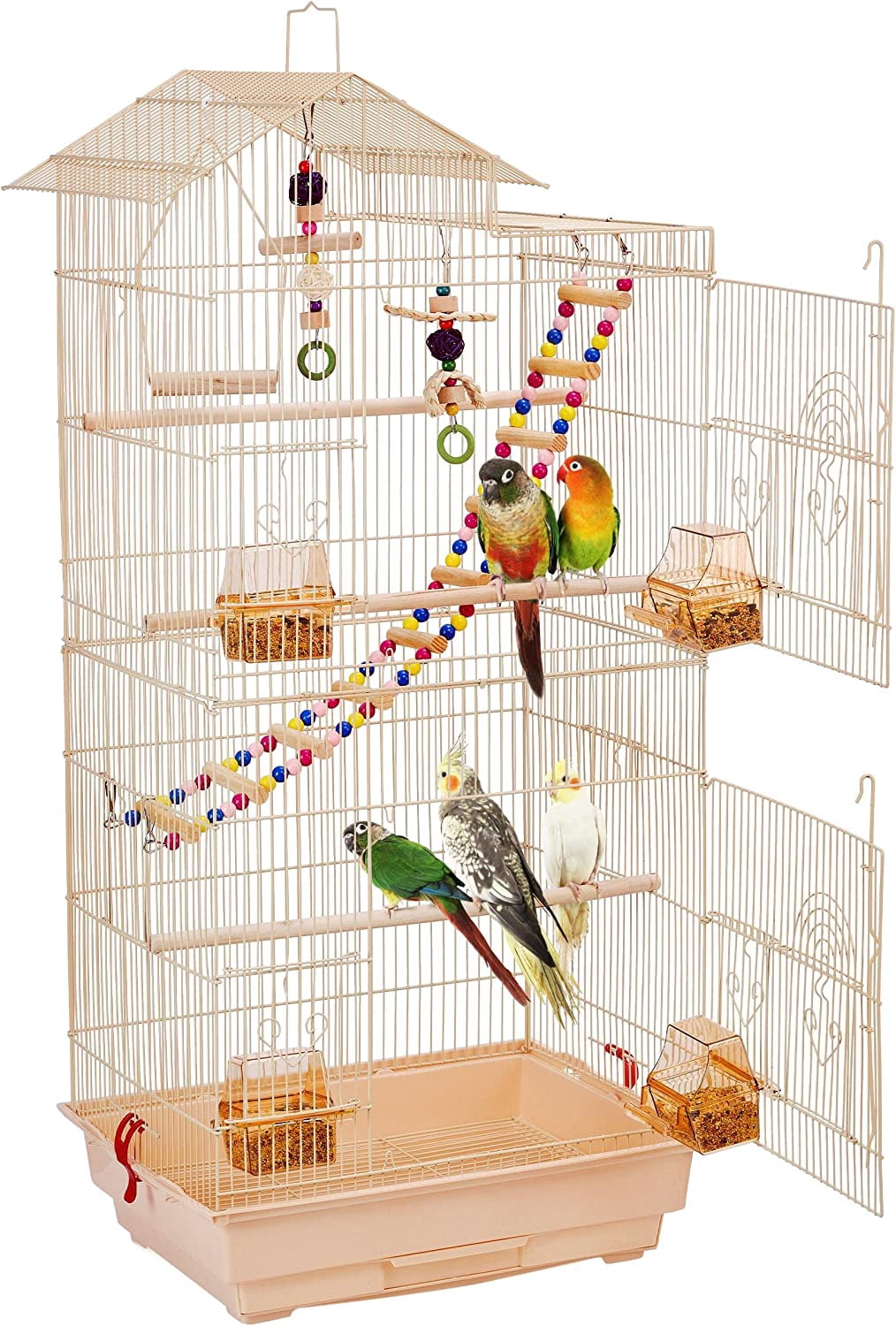 PINDEE 39'' Large Roof Top Bird Cage Metal Parrot Cage Lovebird Huge ...