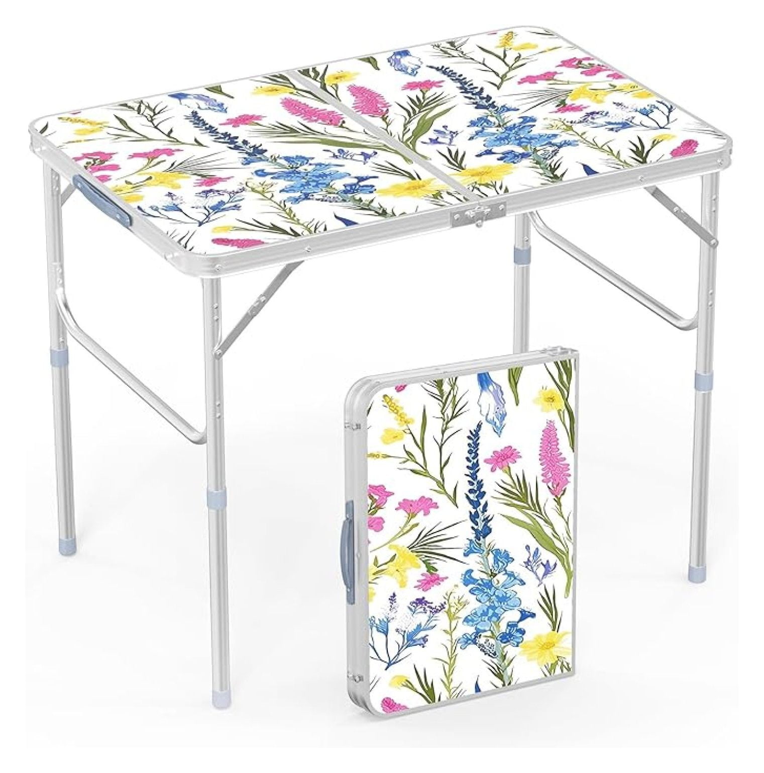PINDEE 3FT Small Folding Camping Table Adjustable Height Aluminum ...