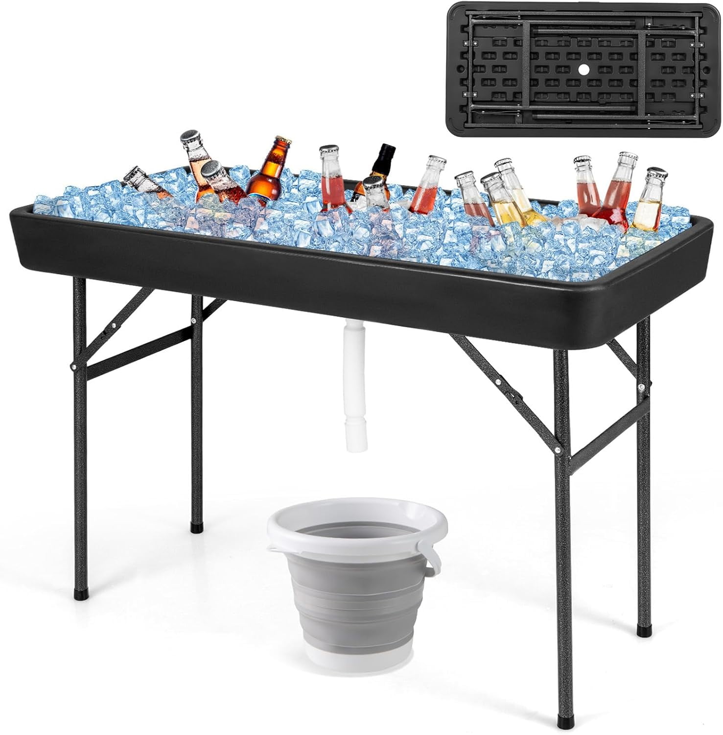 PINDEE 4 FT Folding Ice Cooler Table with Drain & Bucket, Removable ...