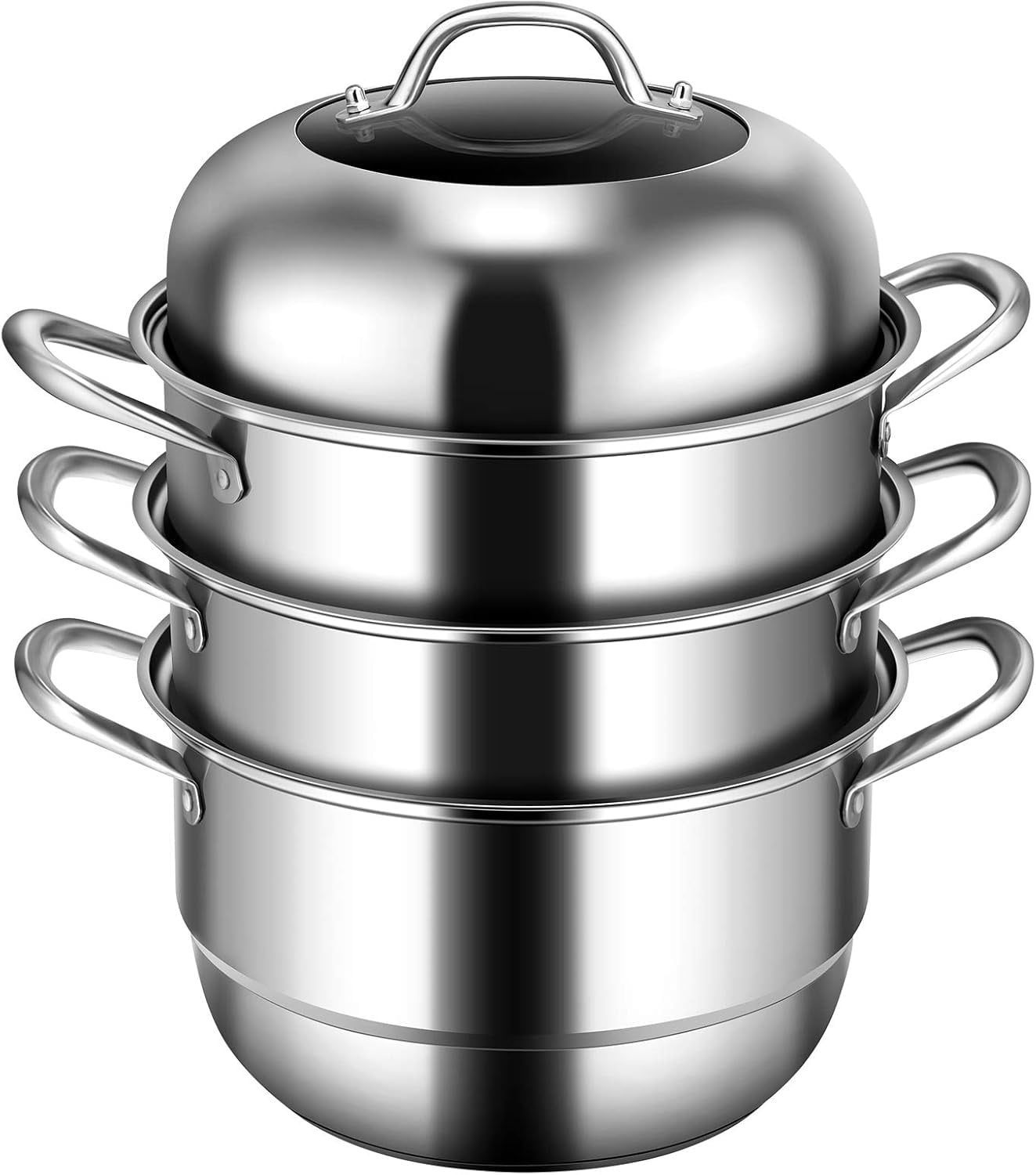 PINDEE 4-Layer Stainless Steel Steamer Pot for Cooking Soup and Steaming Food Steam Pot with ...