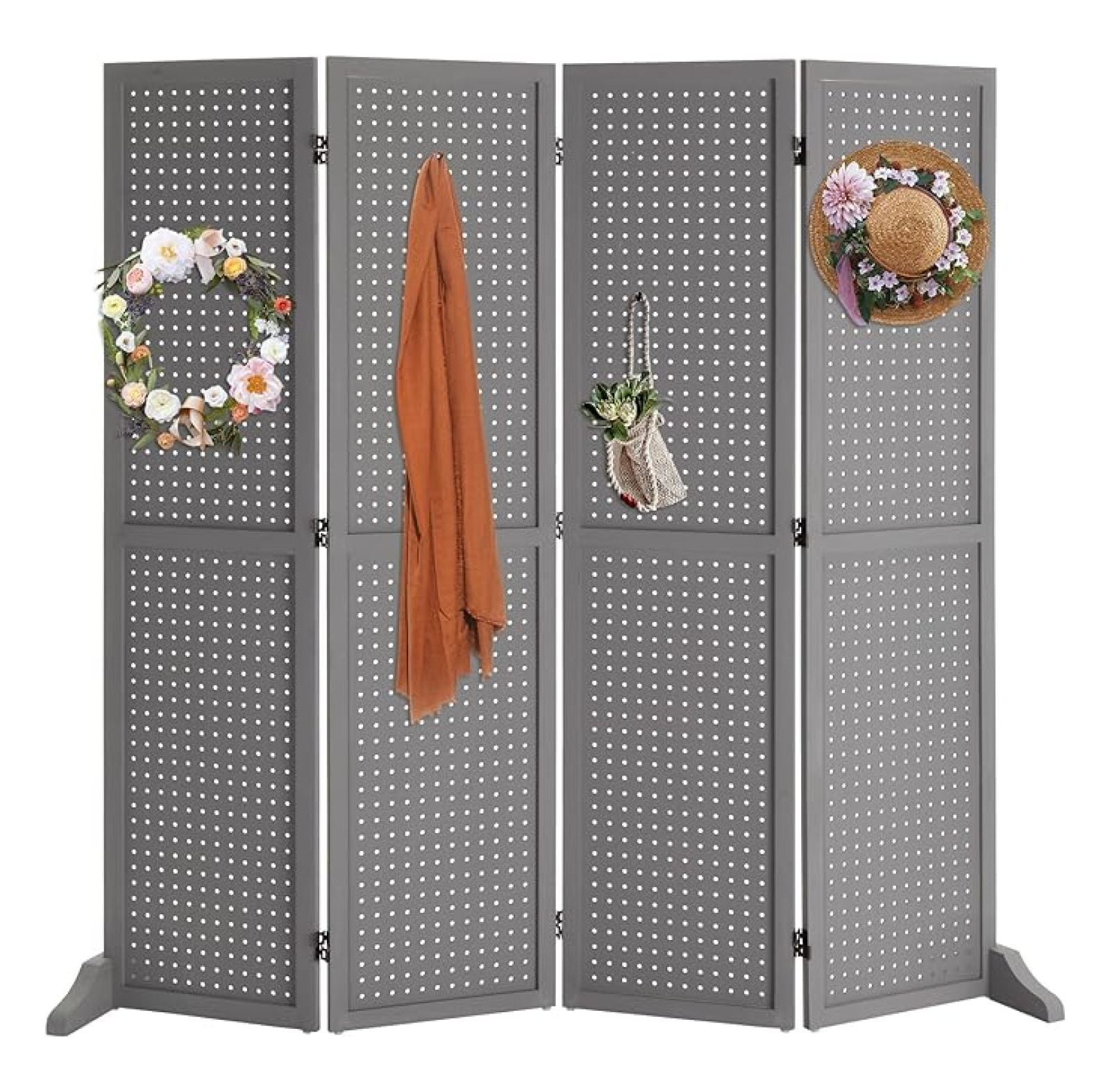 PINDEE 4 Panel Pegboard Freestanding, 5 FT Portable Display Board ...