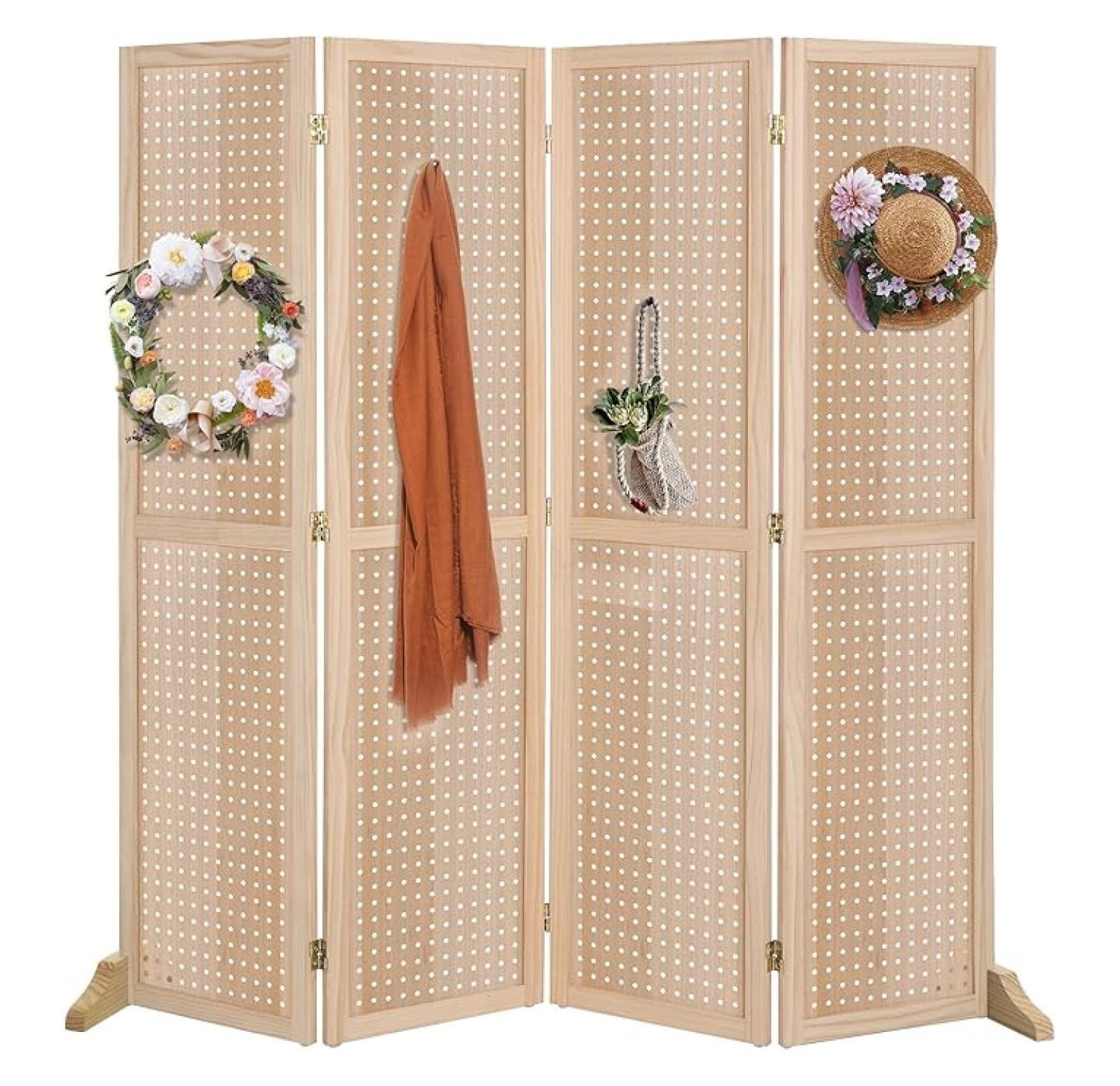 PINDEE 4 Panel Pegboard Freestanding, 5 FT Portable Display Board ...