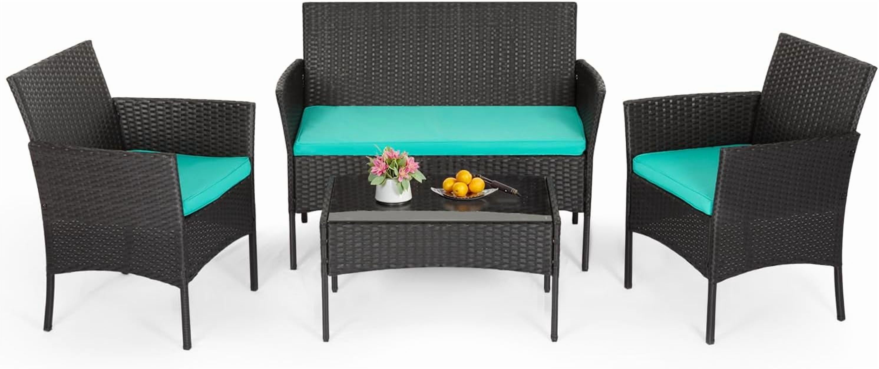 PINDEE 4-Piece Patio Furniture Set, Outdoor All-Weather Wicker ...