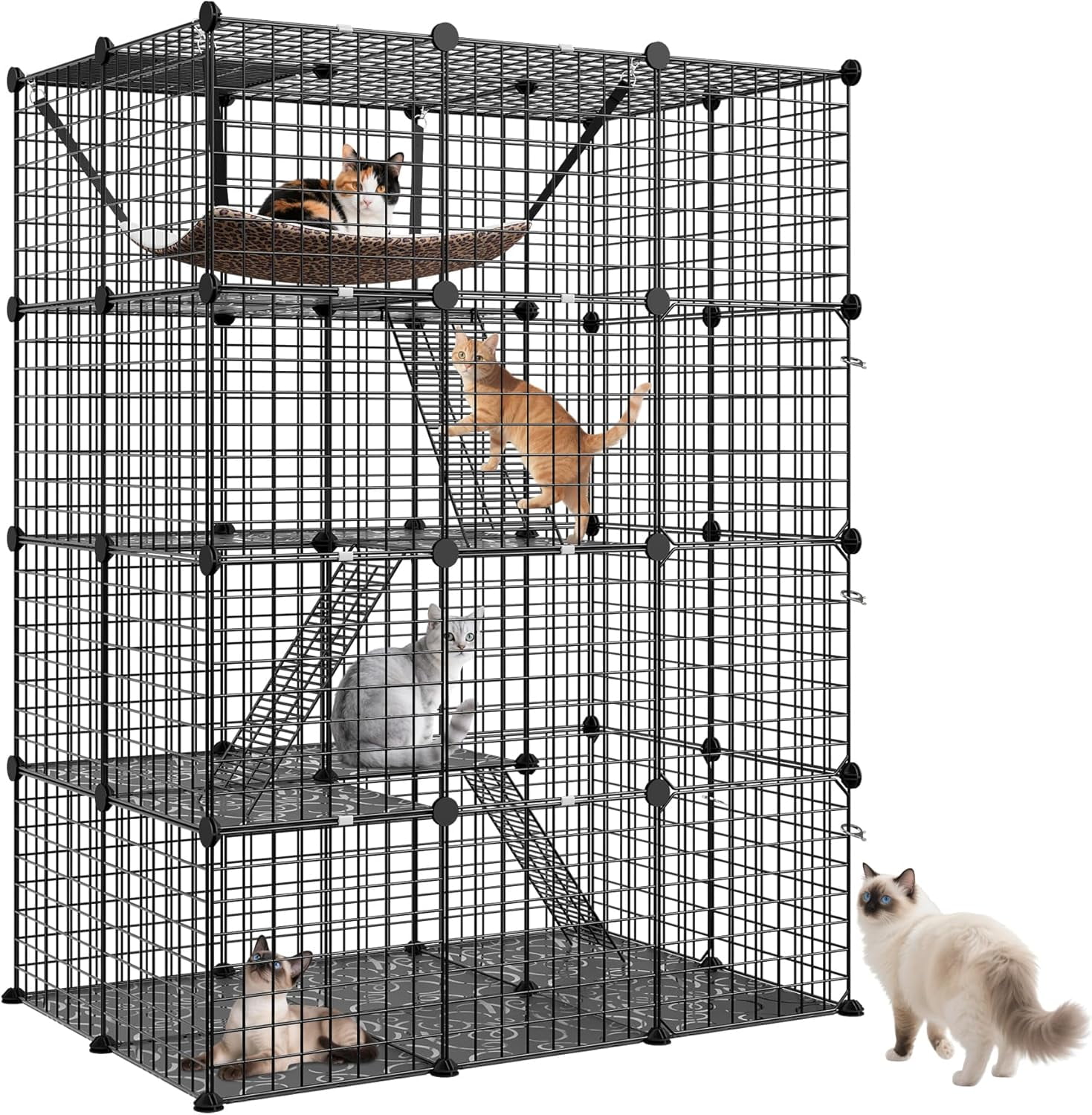 PINDEE 4-Tier Cat Cage Indoor Cat Enclosures DIY Cat Playpen Detachable ...