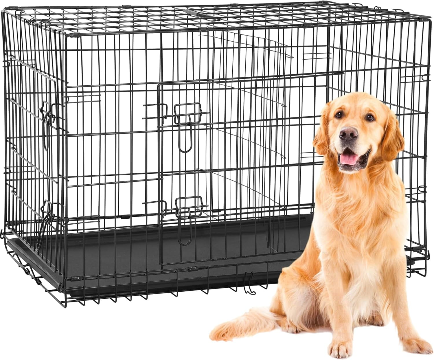 PINDEE 42 Inch Dog Crates for Large Dogs Folding Metal Wire Crates Dog ...