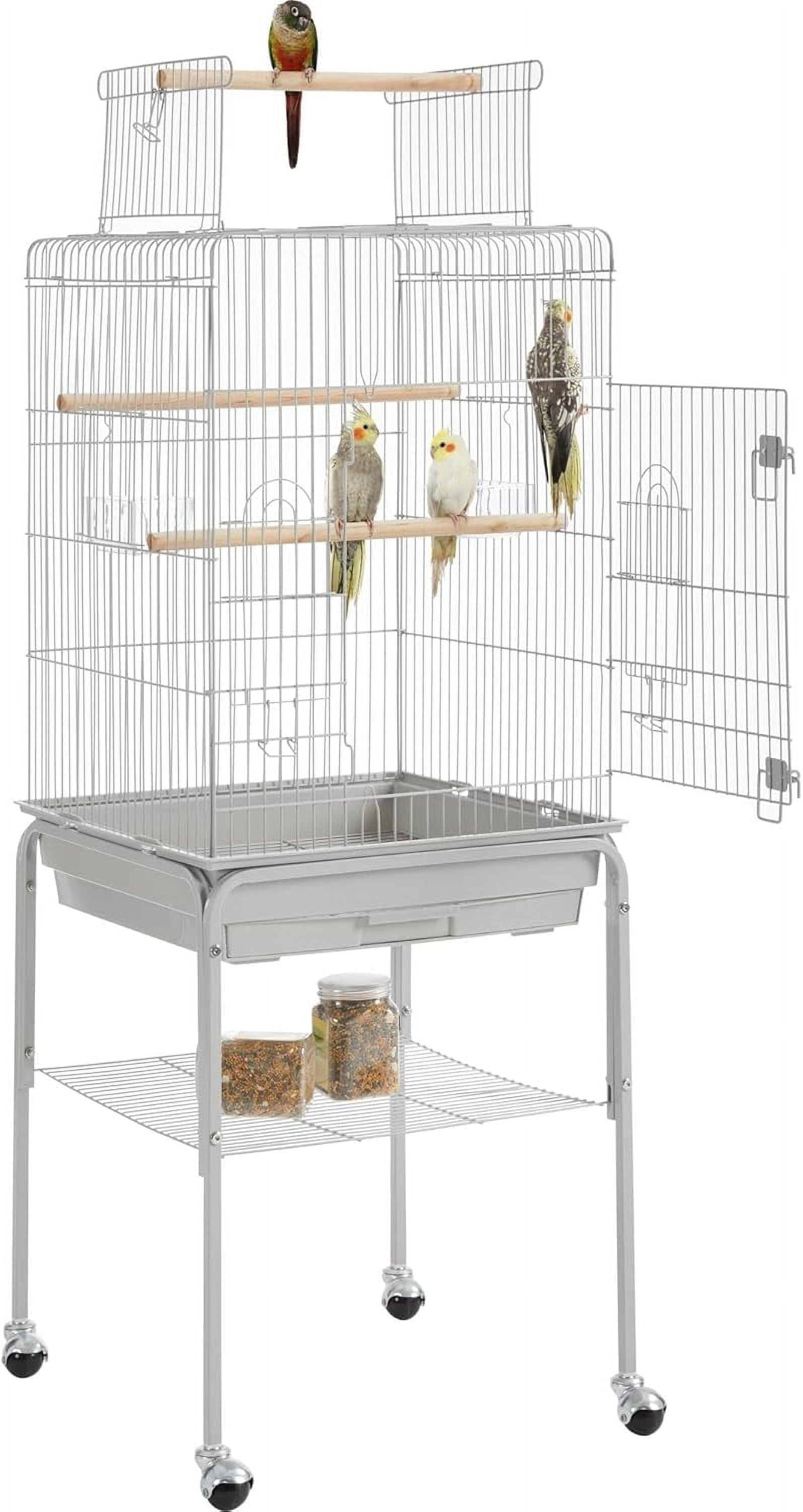 PINDEE 53.5inch Open Top Bird Cage Parakeet Cage with Rolling Stand for ...