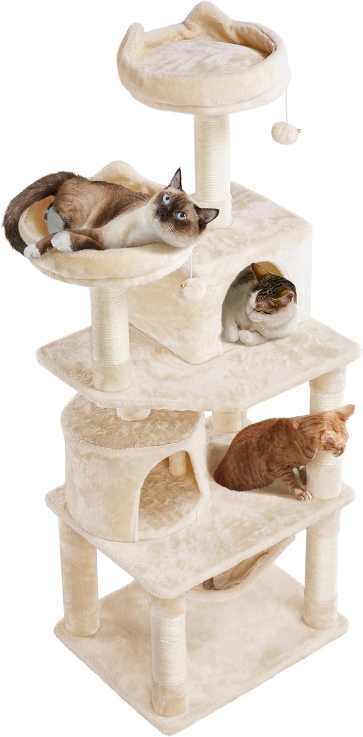 PINDEE 62.2 inches Cat Tree with Double Condos, Cat Tower with ...