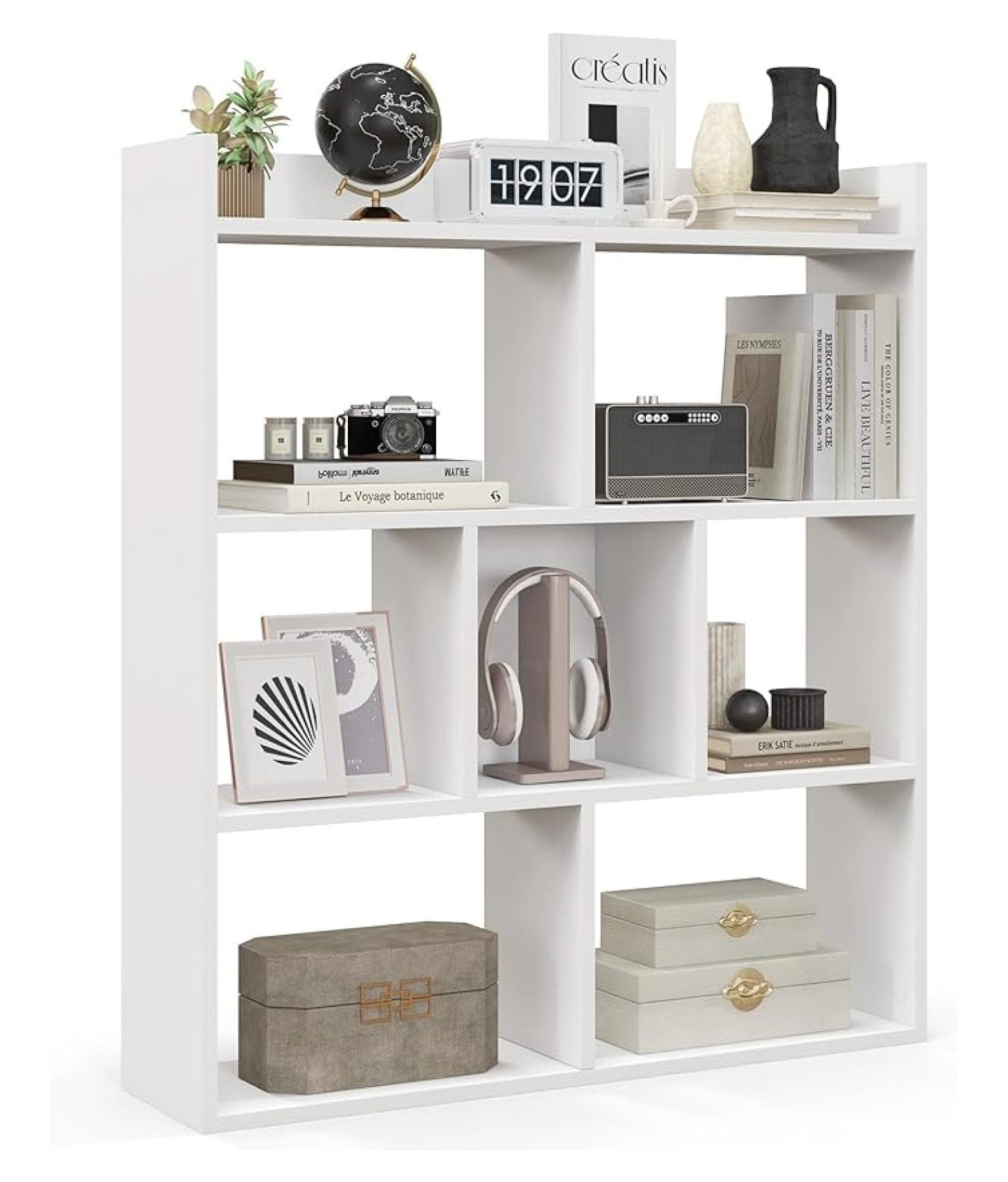 PINDEE 7-Cube Bookcase, 4-Tier Storage Display Shelf with Anti-Tipping ...