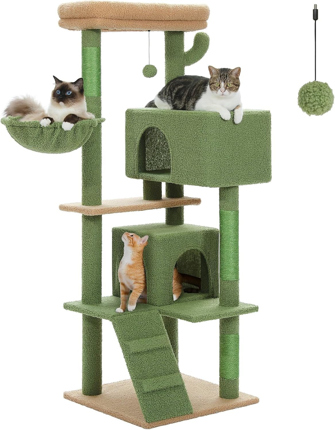 PINDEE Cactus Cat Tree for Indoor Cats, 2 Cozy Condos with Spacious Top ...
