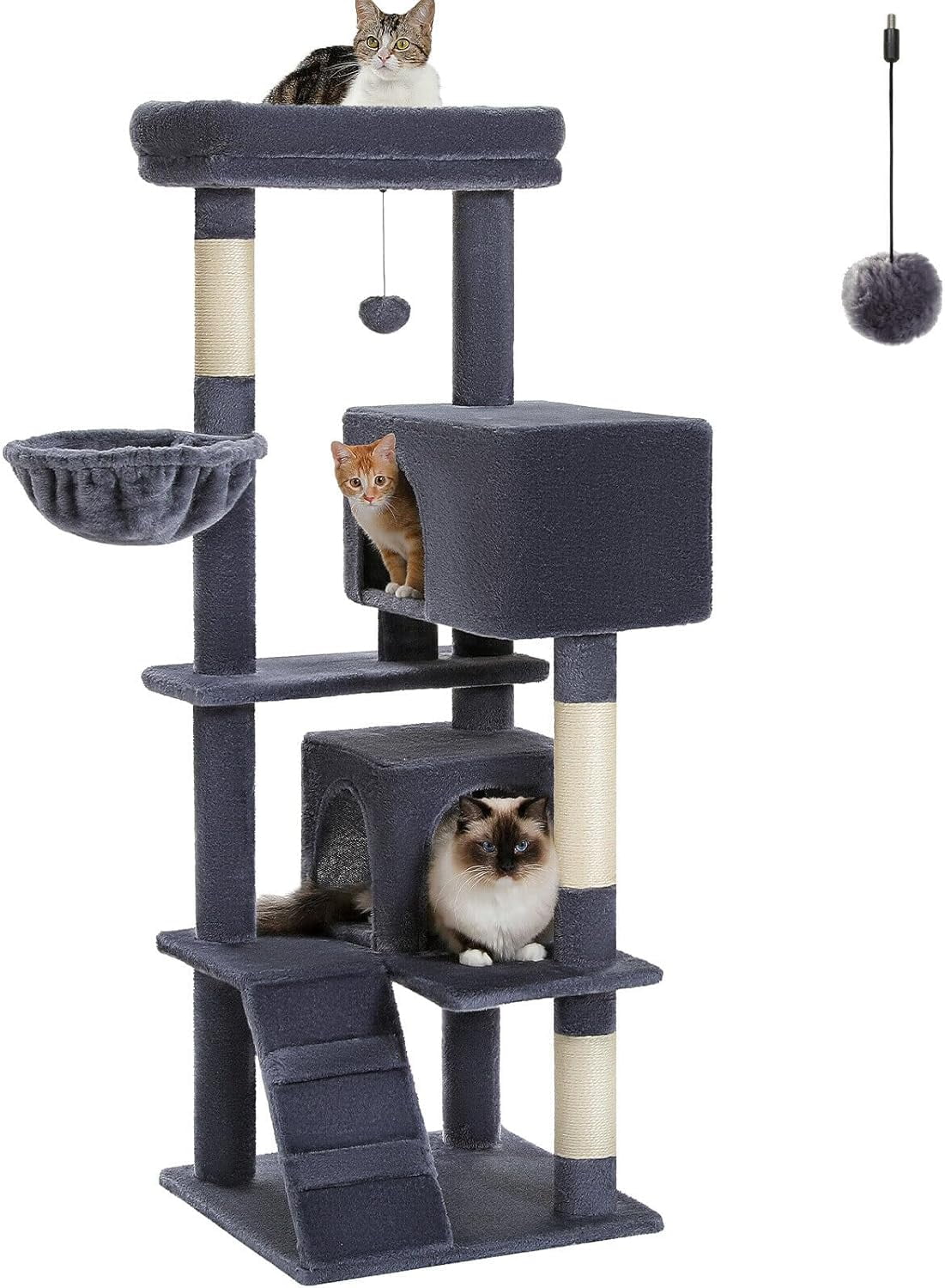PINDEE Cat Tower for Indoor Cats, 56.3" Multi-Level Cat Tree with 2 ...