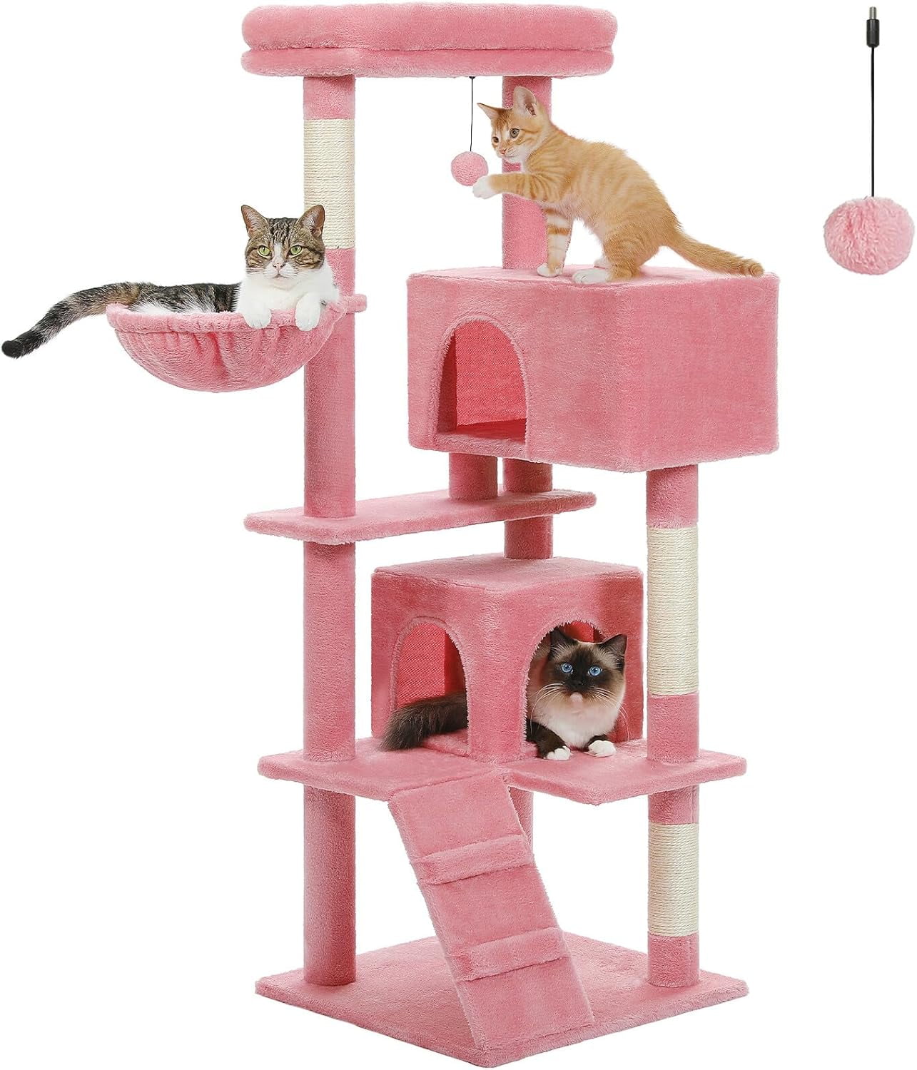 PINDEE Cat Tower for Indoor Cats, 56.3" Multi-Level Cat Tree with 2 ...