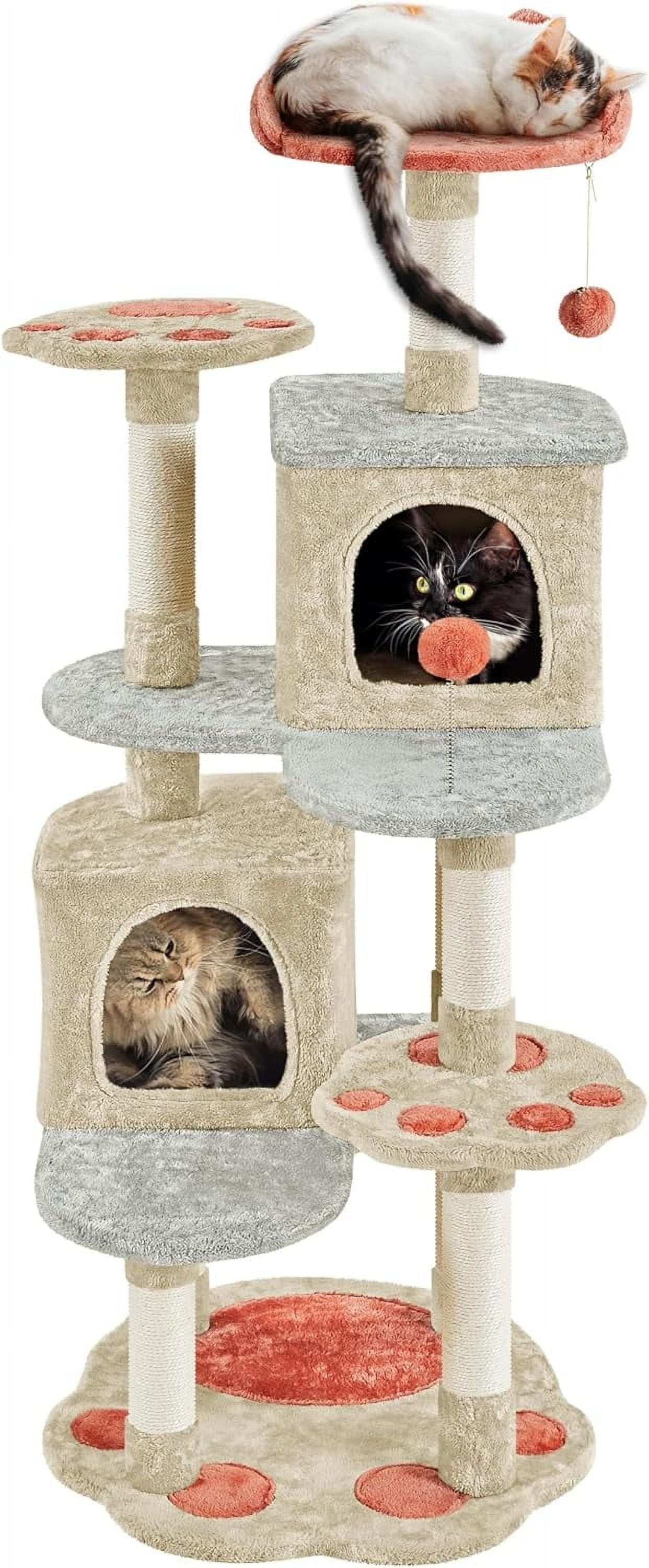 PINDEE Cat Tree, 57.5in Cat Tower for Indoor Cats, Paw-Shaped Cat Tree ...