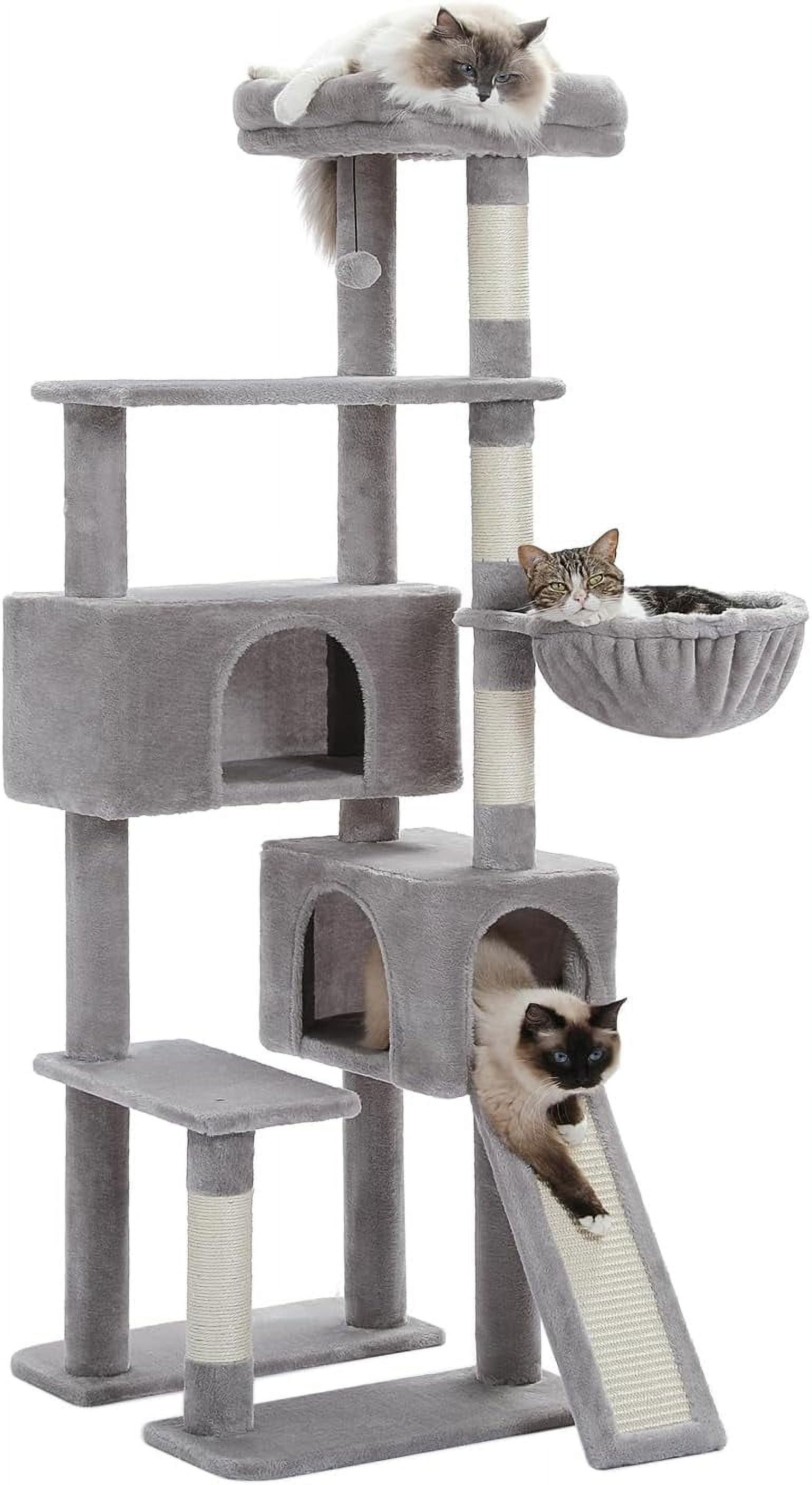 PINDEE Cat Tree, 60 Inches Cat Tower with Dual Condos, Spacious Perch ...