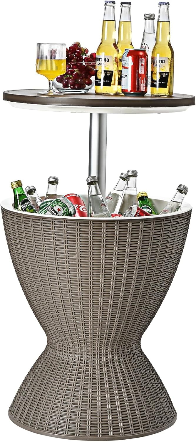 PINDEE Cool Bar Table, 8 Gallon Beer and Wine Cooler, Rattan Style ...