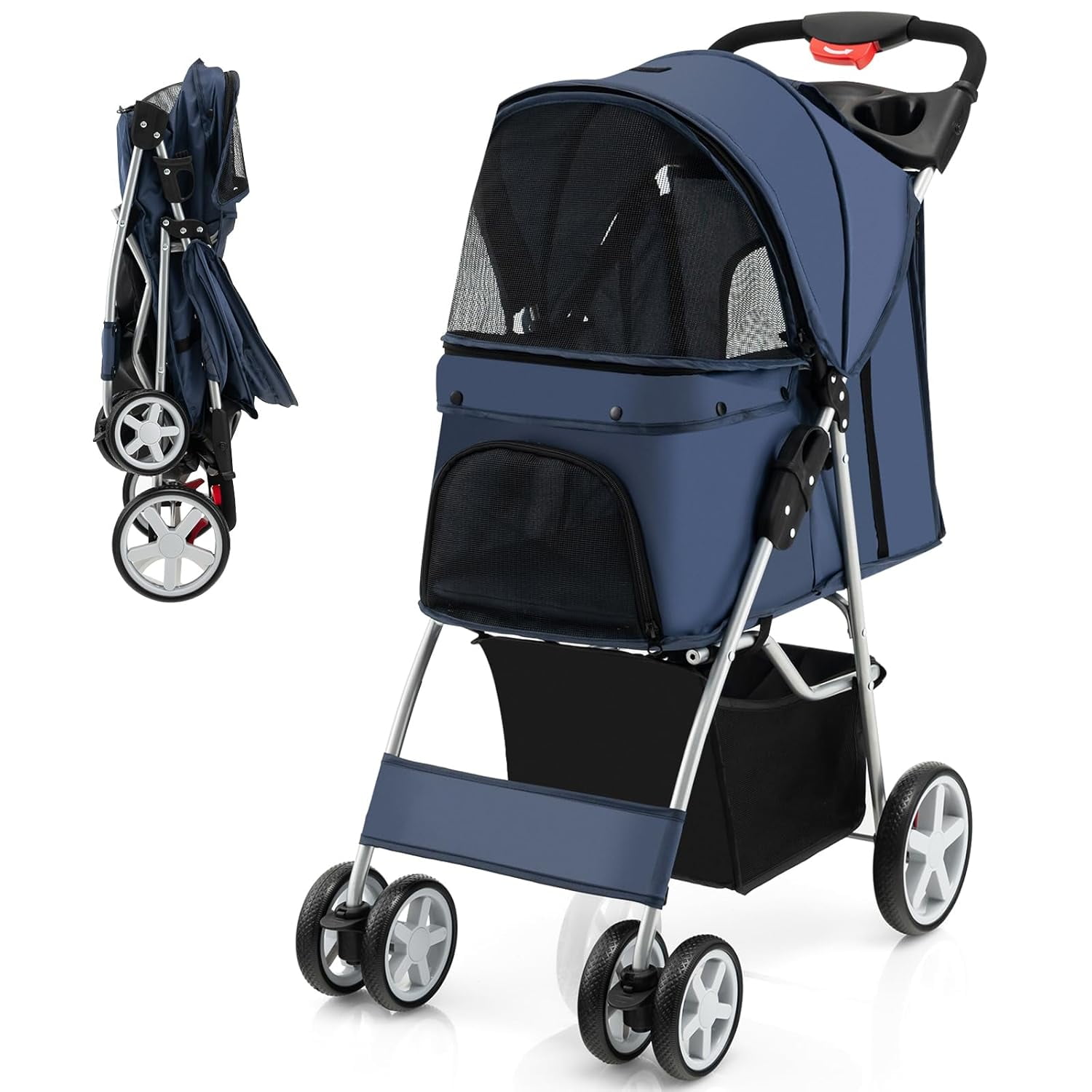 PINDEE Folding Dog Stroller for Small Medium Dogs Cats Puppy, 4 ...