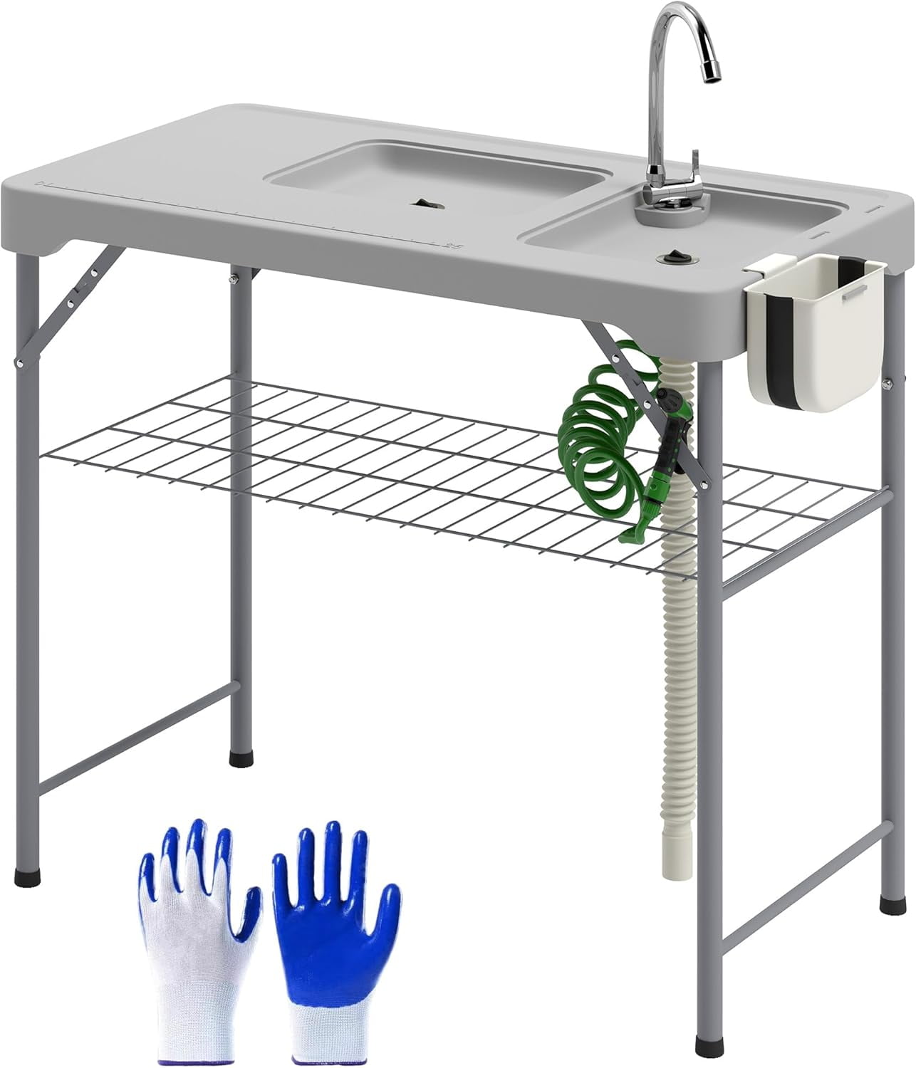 PINDEE Folding Fish Cleaning Table with Sinks, Portable Camping Sink ...