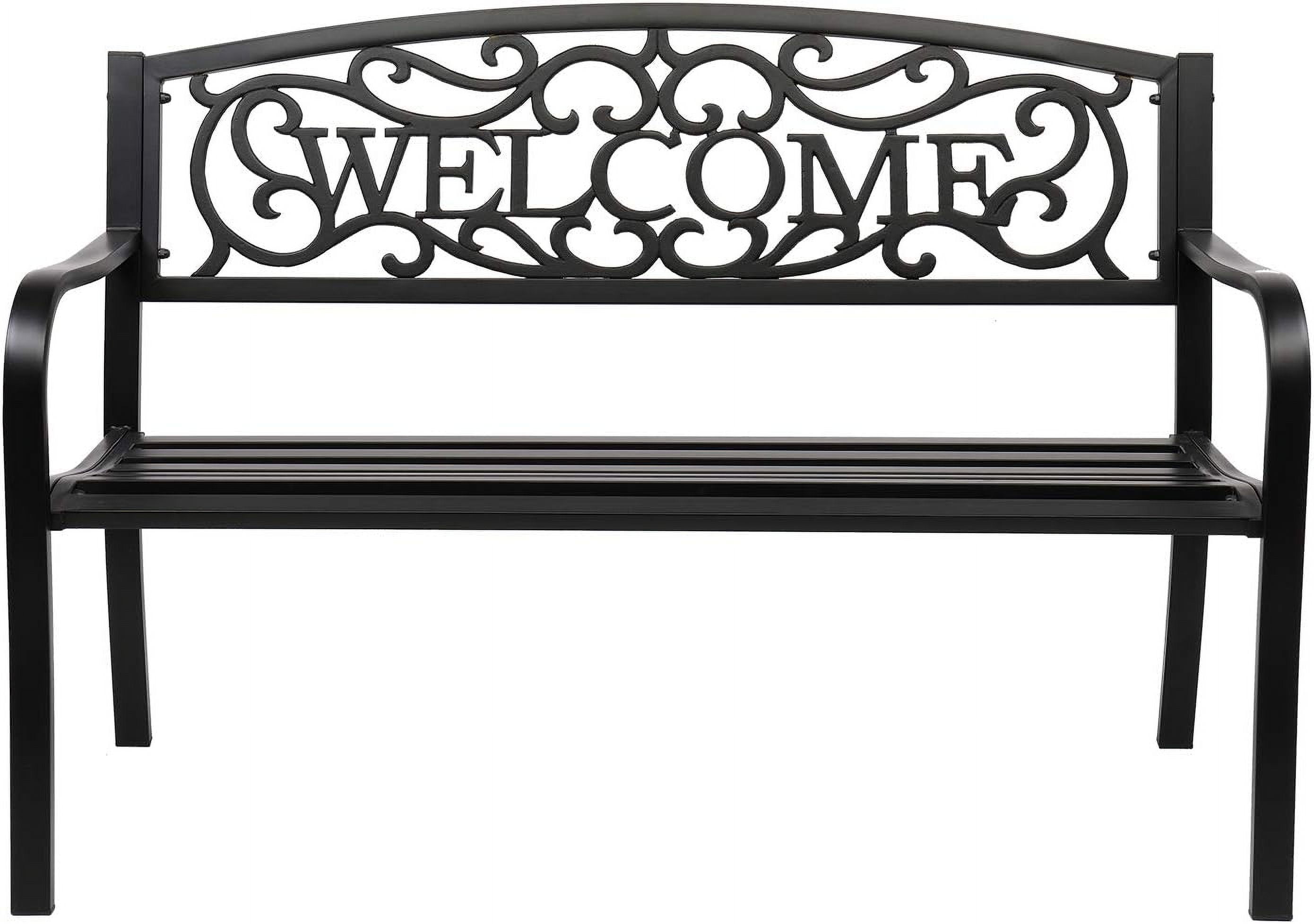 PINDEE Outdoor Bench with PVC Back Pattern, Metal Garden Bench Black ...