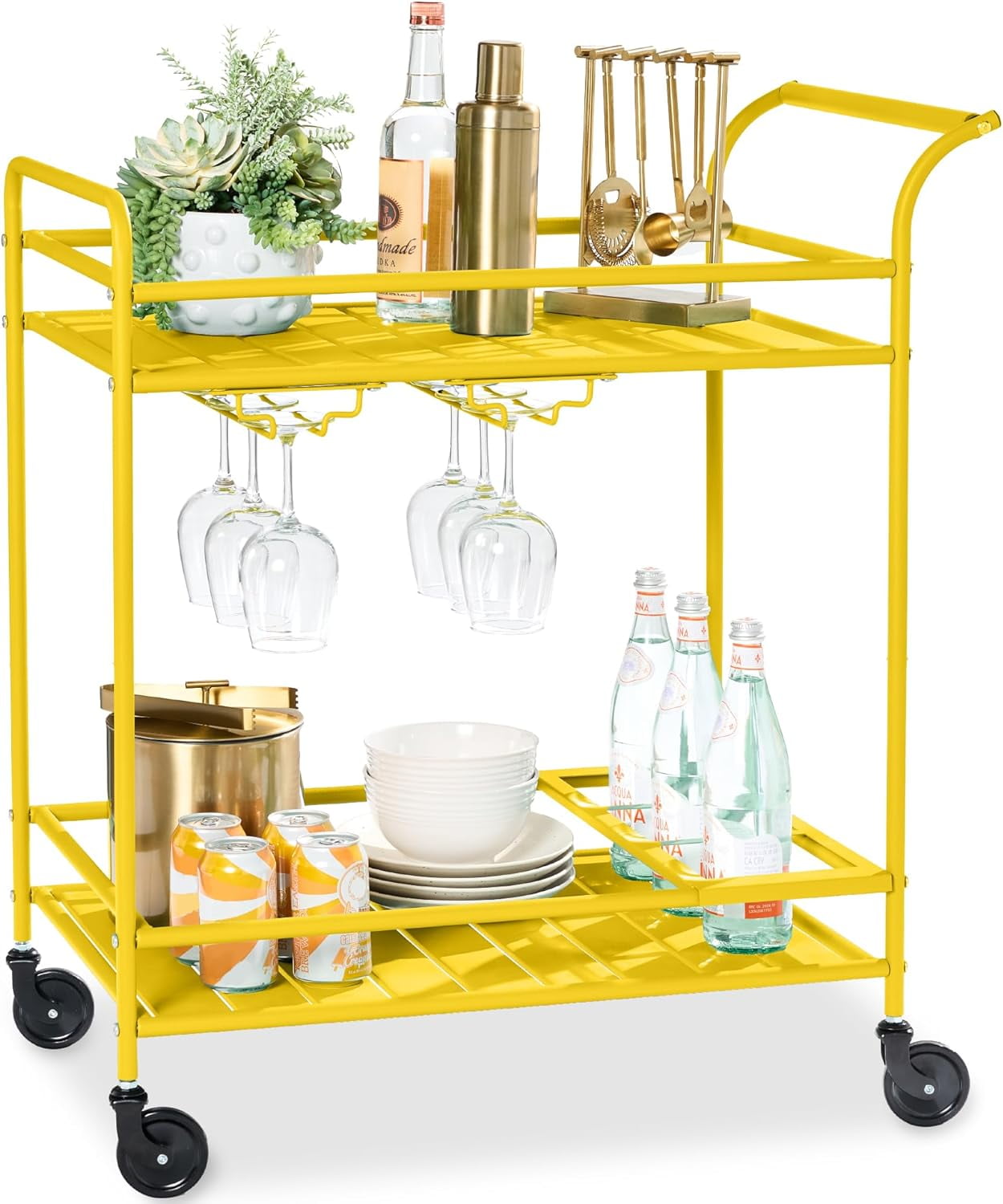 PINDEE Outdoor Mobile Patio Bar Cart, Home Bar Serving Cart, BBQ Side ...