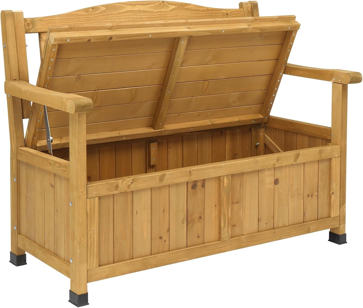 PINDEE Outdoor Wood Storage Bench, Wooden Large Deck Box with Seating ...