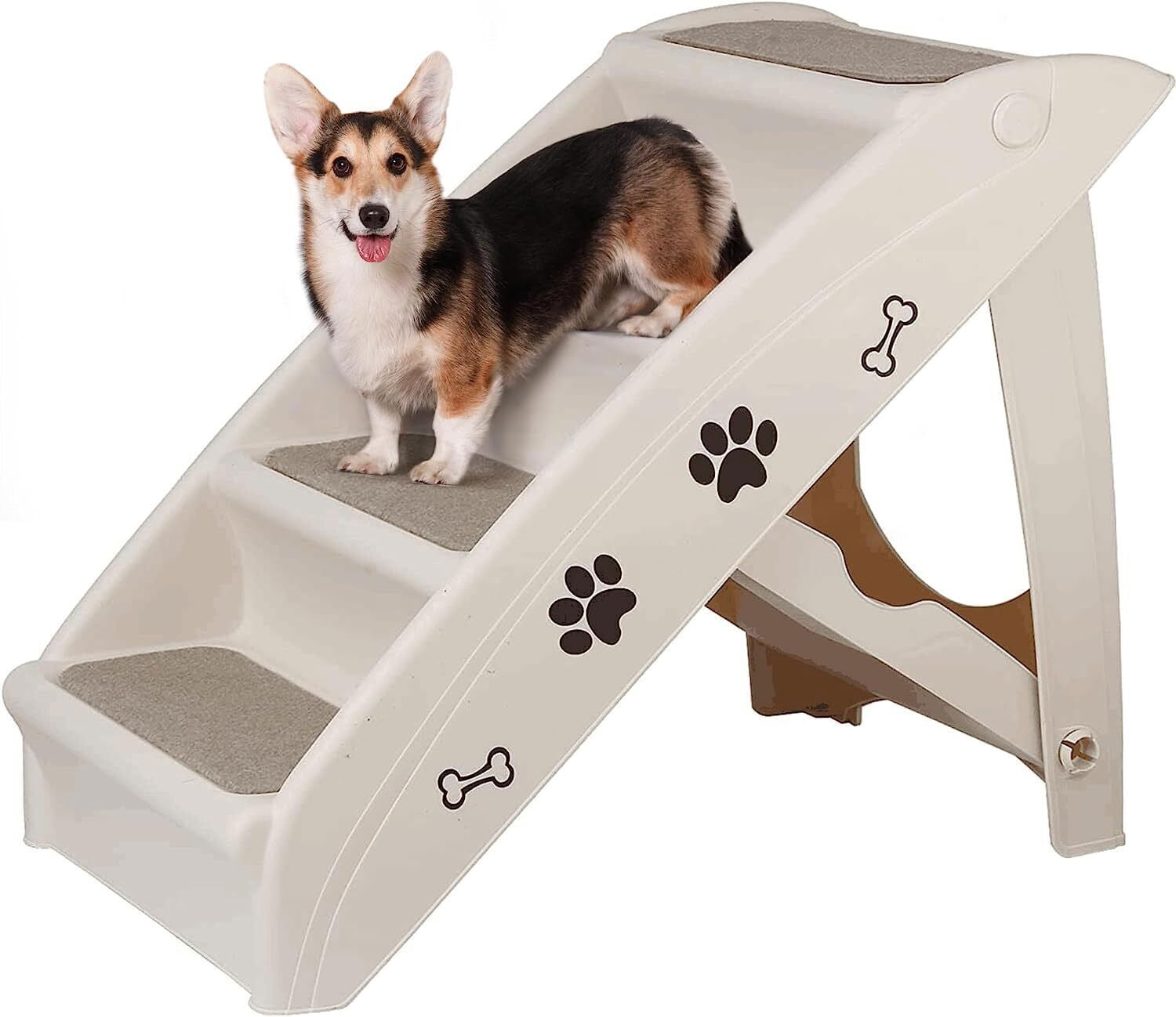 PINDEE Pet Dog Stairs Foldable Nonslip Dog Steps for Small Pet Dogs ...