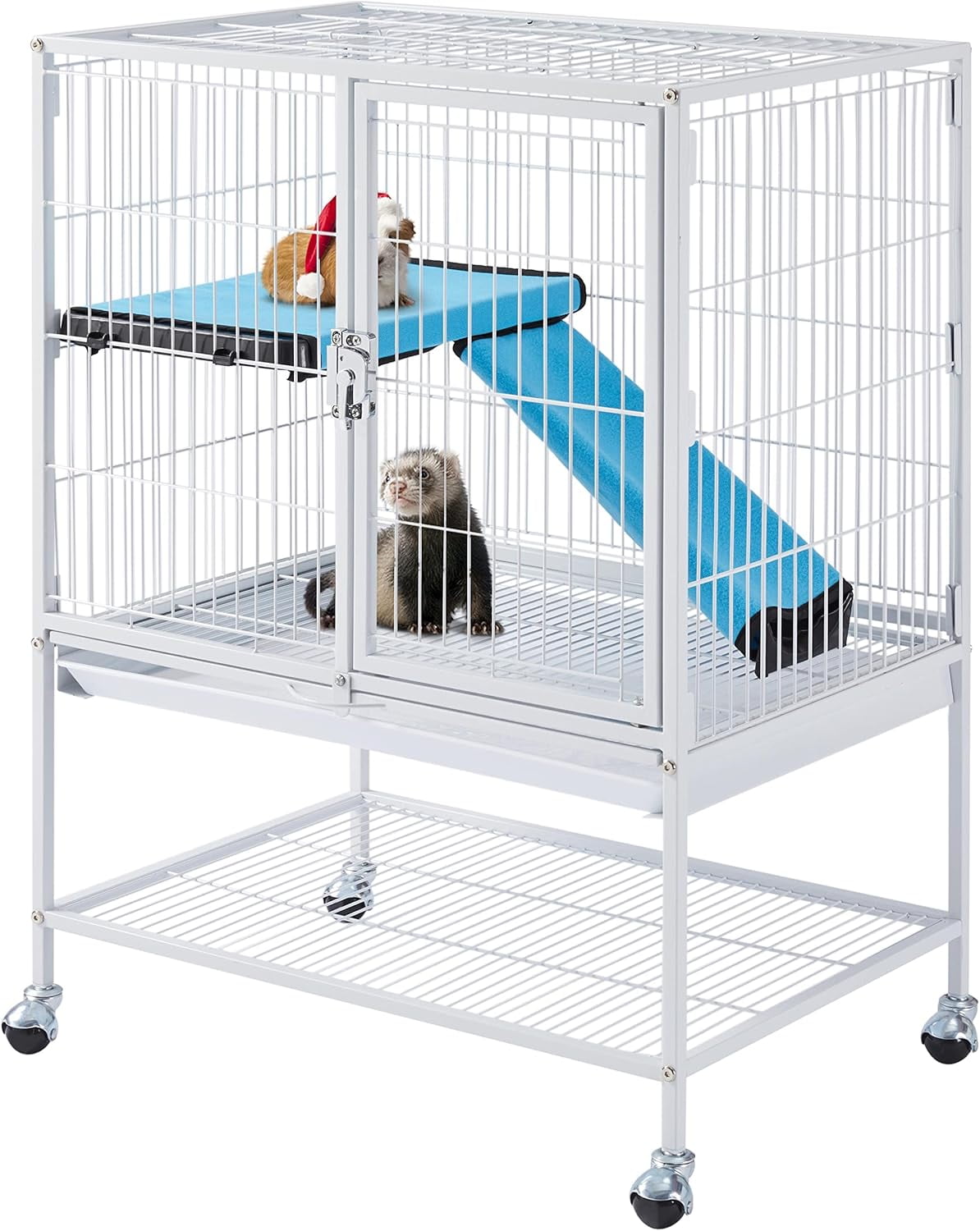 PINDEE Rolling Metal Small Animal Cage for Adult Rats Ferrets ...