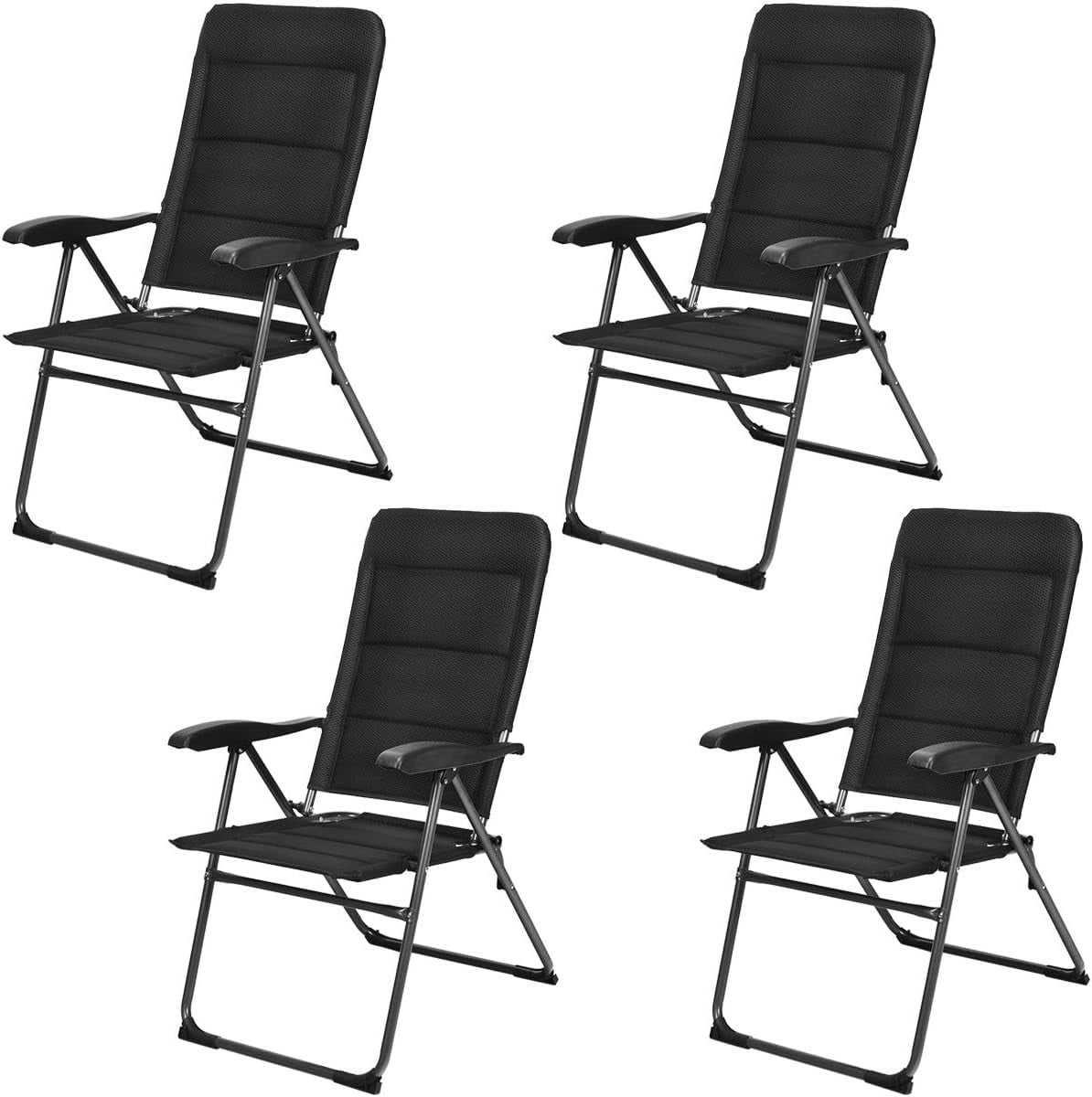 PINDEE Set of 4 Patio Chairs, Folding Chairs with Adjustable Backrest ...