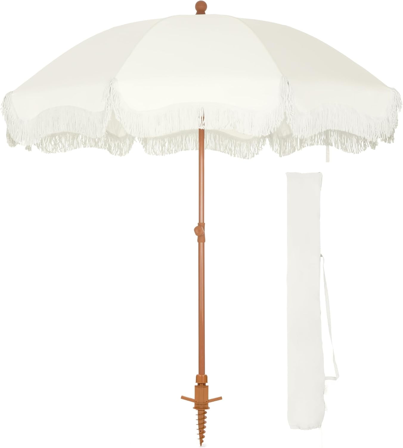 PING 7ft Heavy Duty Beach Umbrella with Sand Anchor, Fringe Umbrella ...