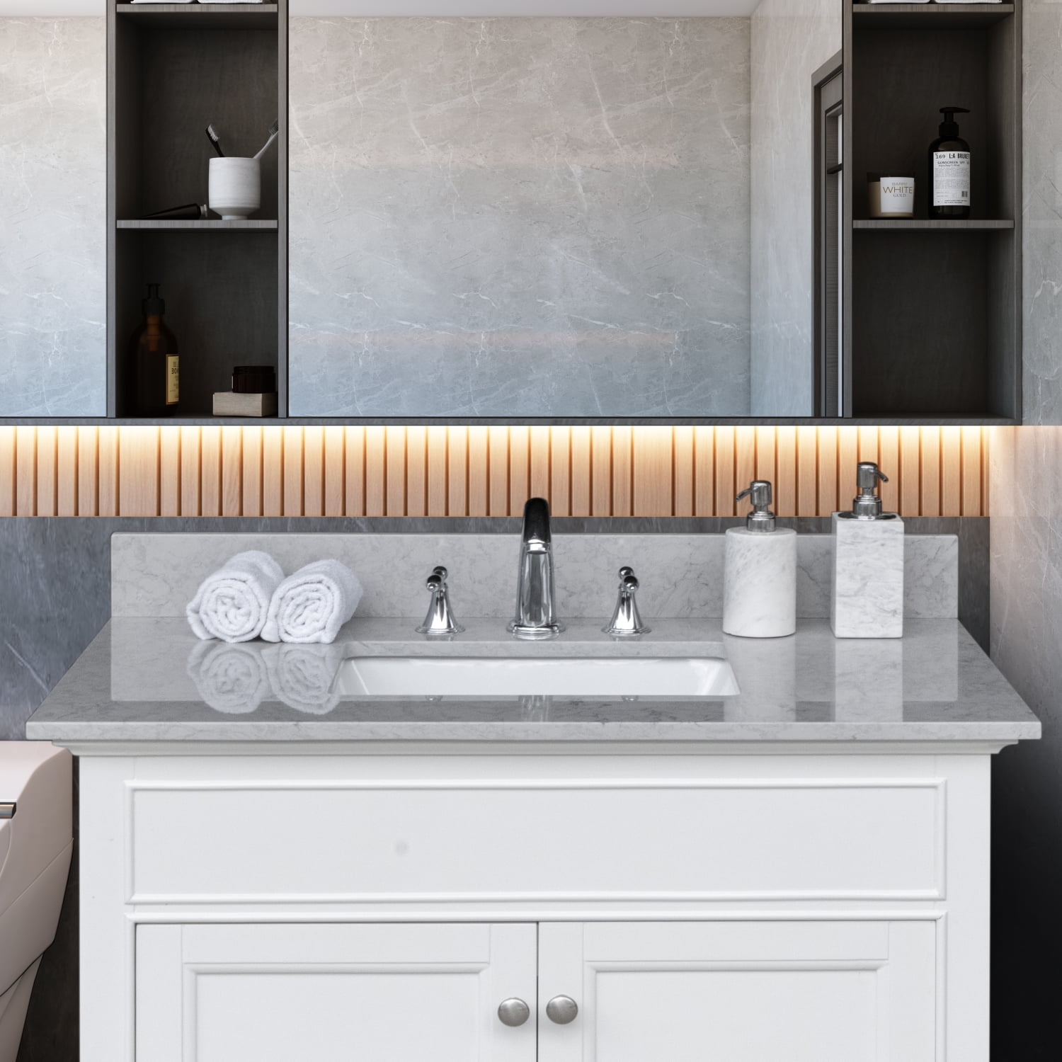 PINGCNG Elegant Montary Calacatta Gray 31-Inch Engineered Marble ...