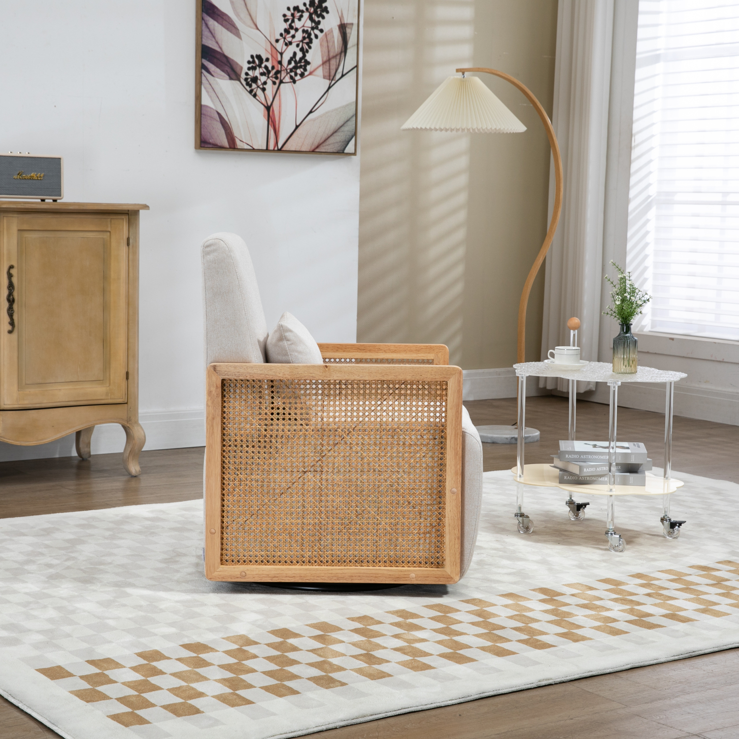 PINGCNG Modern Comfortable COOLMORE Upholstered Linen Accent Chair for ...