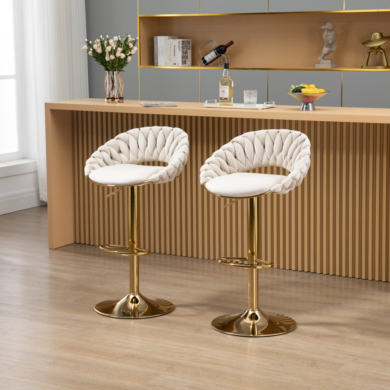 PINGCNG Stylish COOLMORE 2-Piece Swivel Bar Stools Set with Adjustable ...
