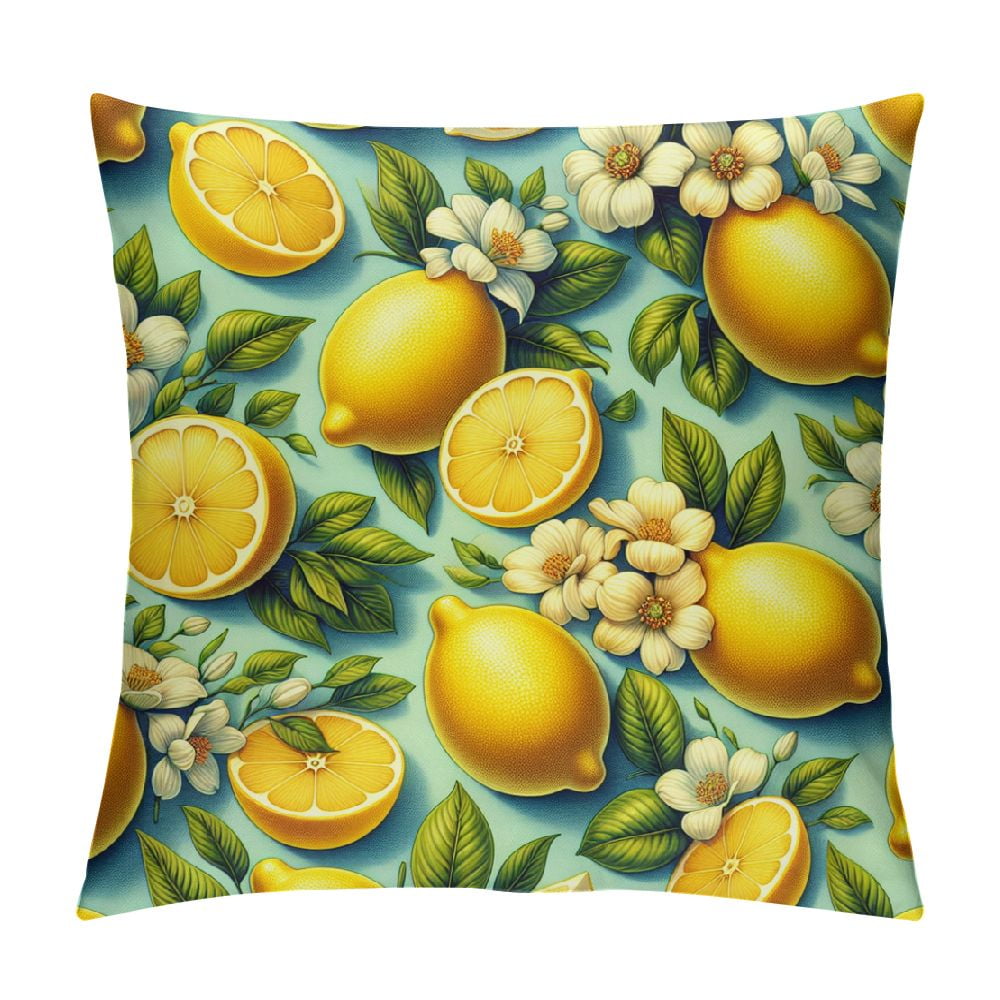 PINGXIXI Farm Fresh Lemon Leaves Pillow Covers Summer Farmhouse ...
