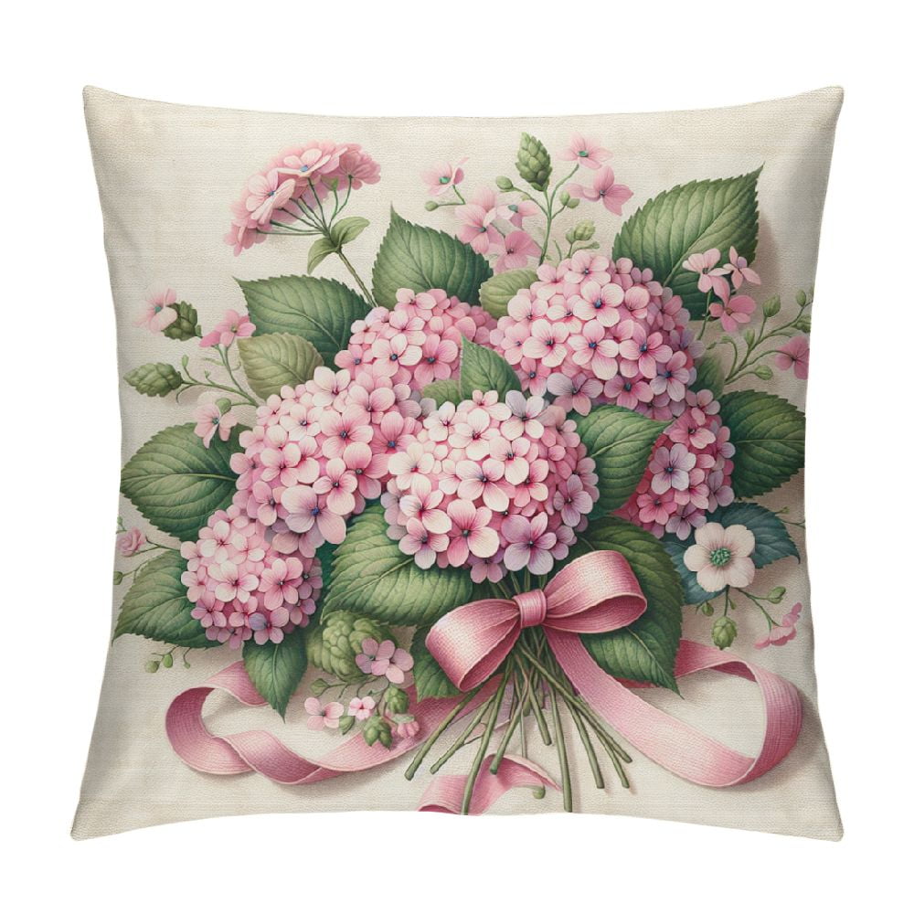 PINGXIXI Pink Hydrangea Pillow Cover Watercolor Floral Garden Plants ...