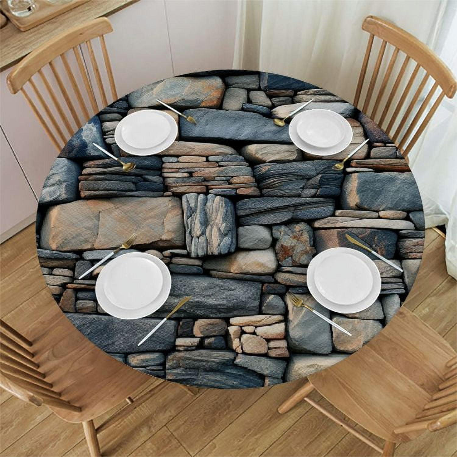 PINGXIXI Rock Pattern Round Tablecloth with Elastic Edge, Rock Texture ...