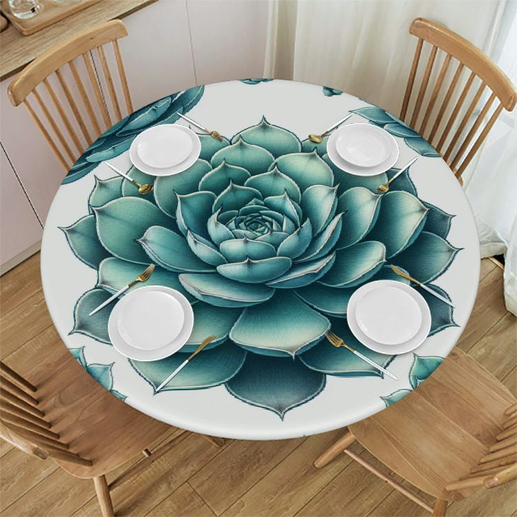 PINGXIXI Succulents Round Tablecloth with Elastic Patio Table Cover ...