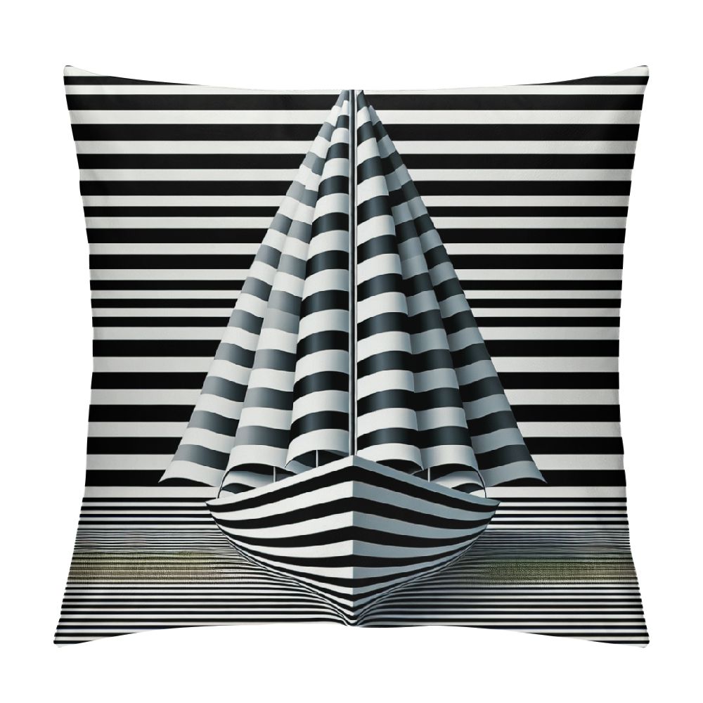 PINGXIXI Throw Pillow Case Cover Navy Stripes Background with Sailing ...
