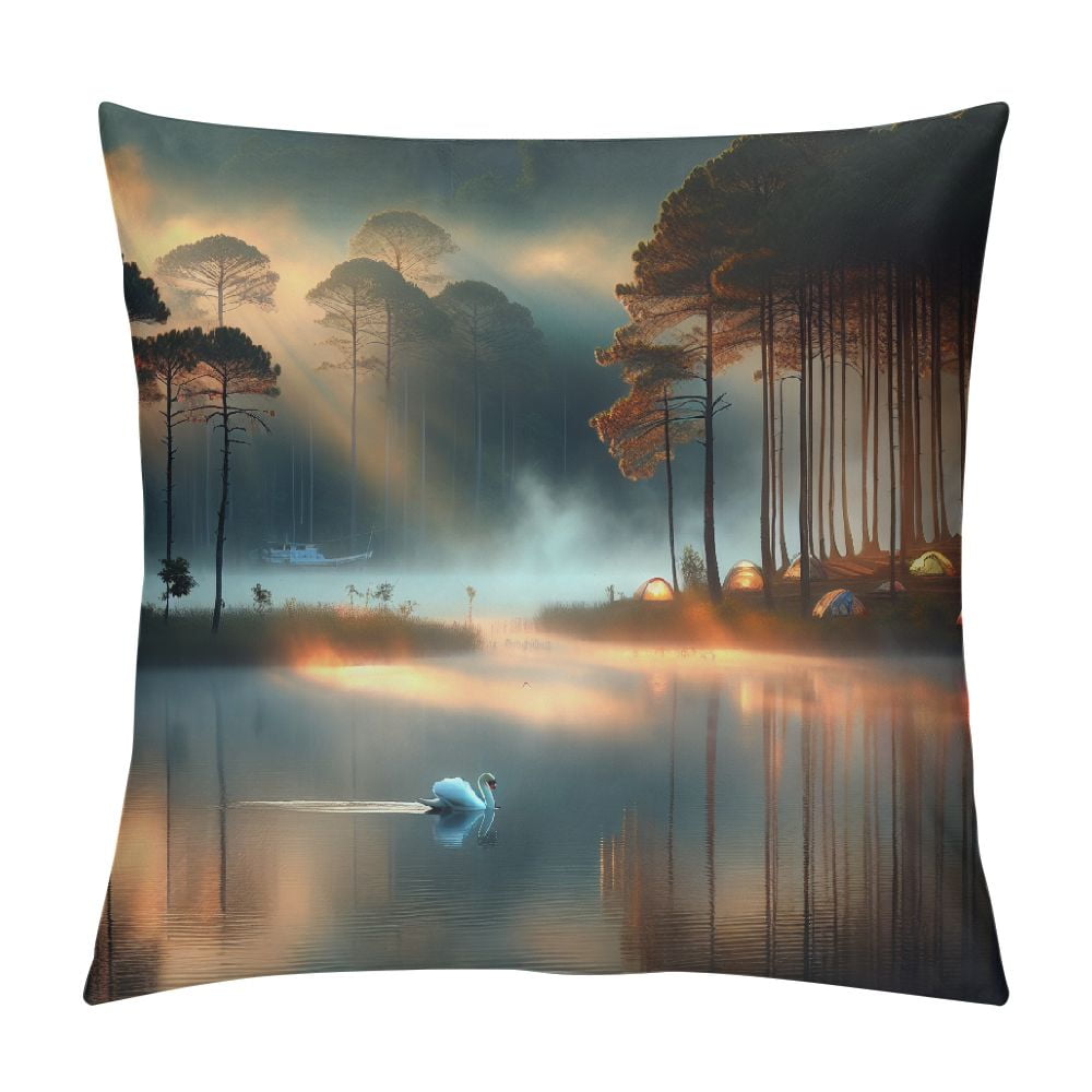 PINGXIXI Throw Pillow Cover Scenic Pine Forest Morning Reflection Pang ...