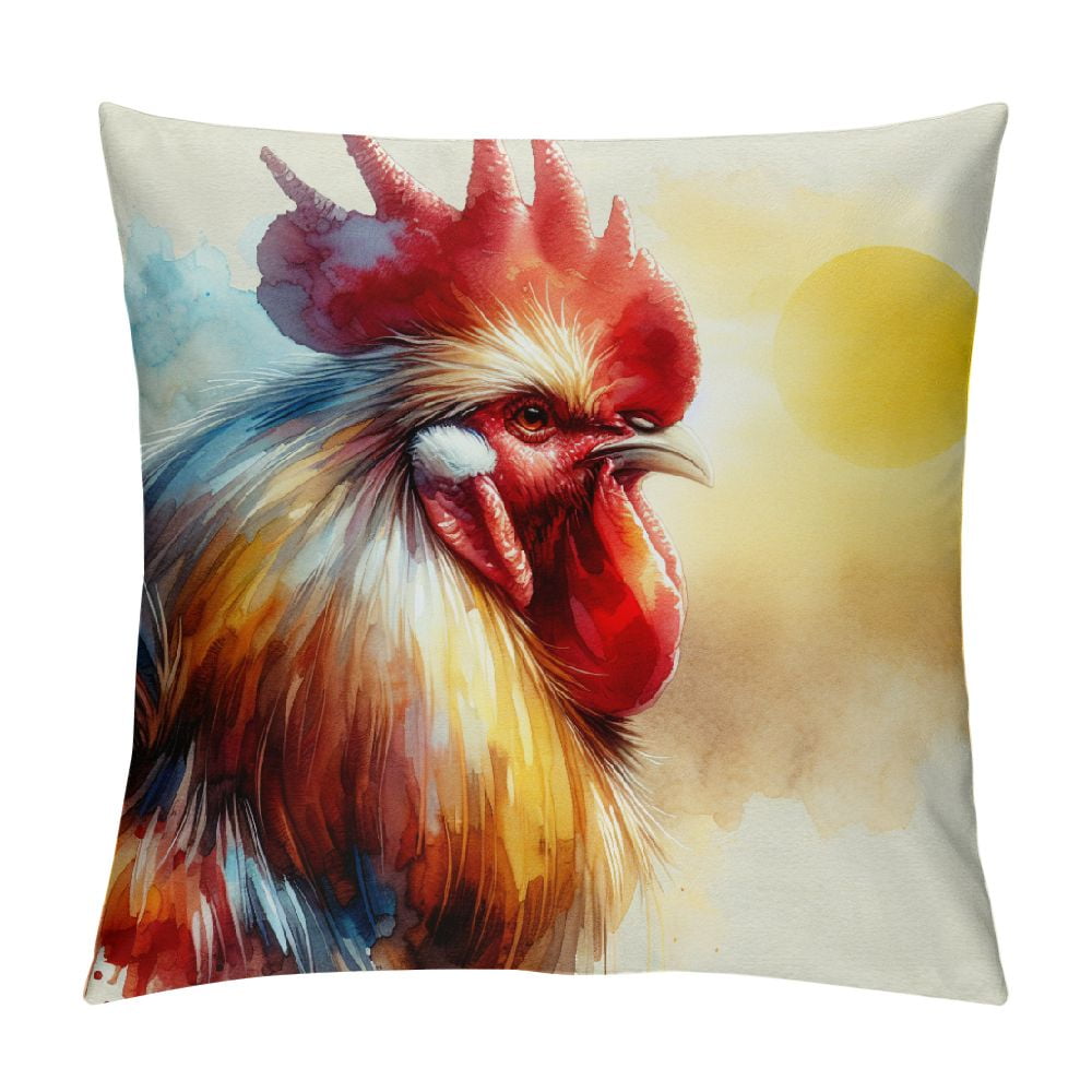PINGXIXI Watercolor Chicken Pillow Cover Ink Painting Rooster Feather ...