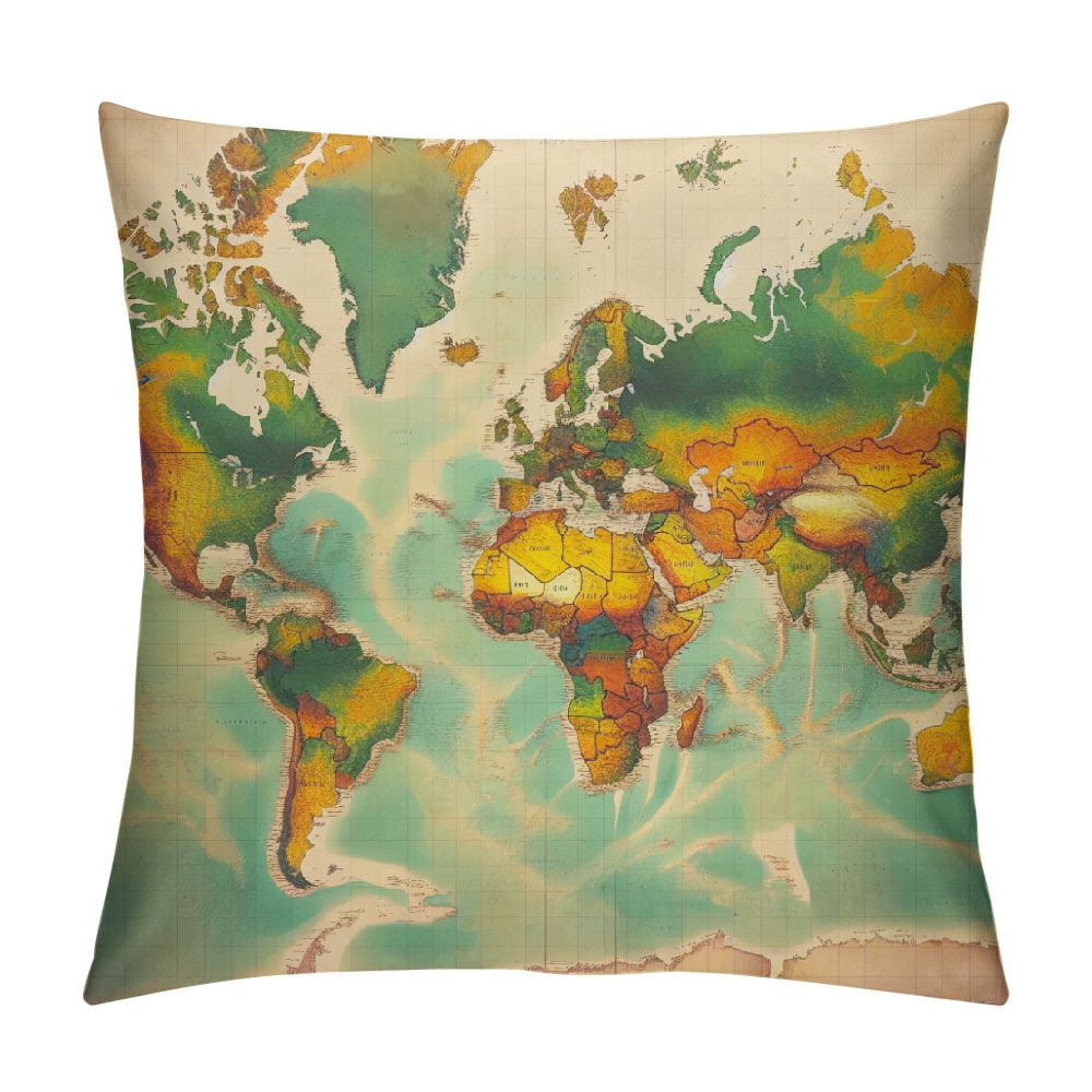 PINGXIXI World Map Throw Pillow Covers Vintage Old Map Sections Throw ...