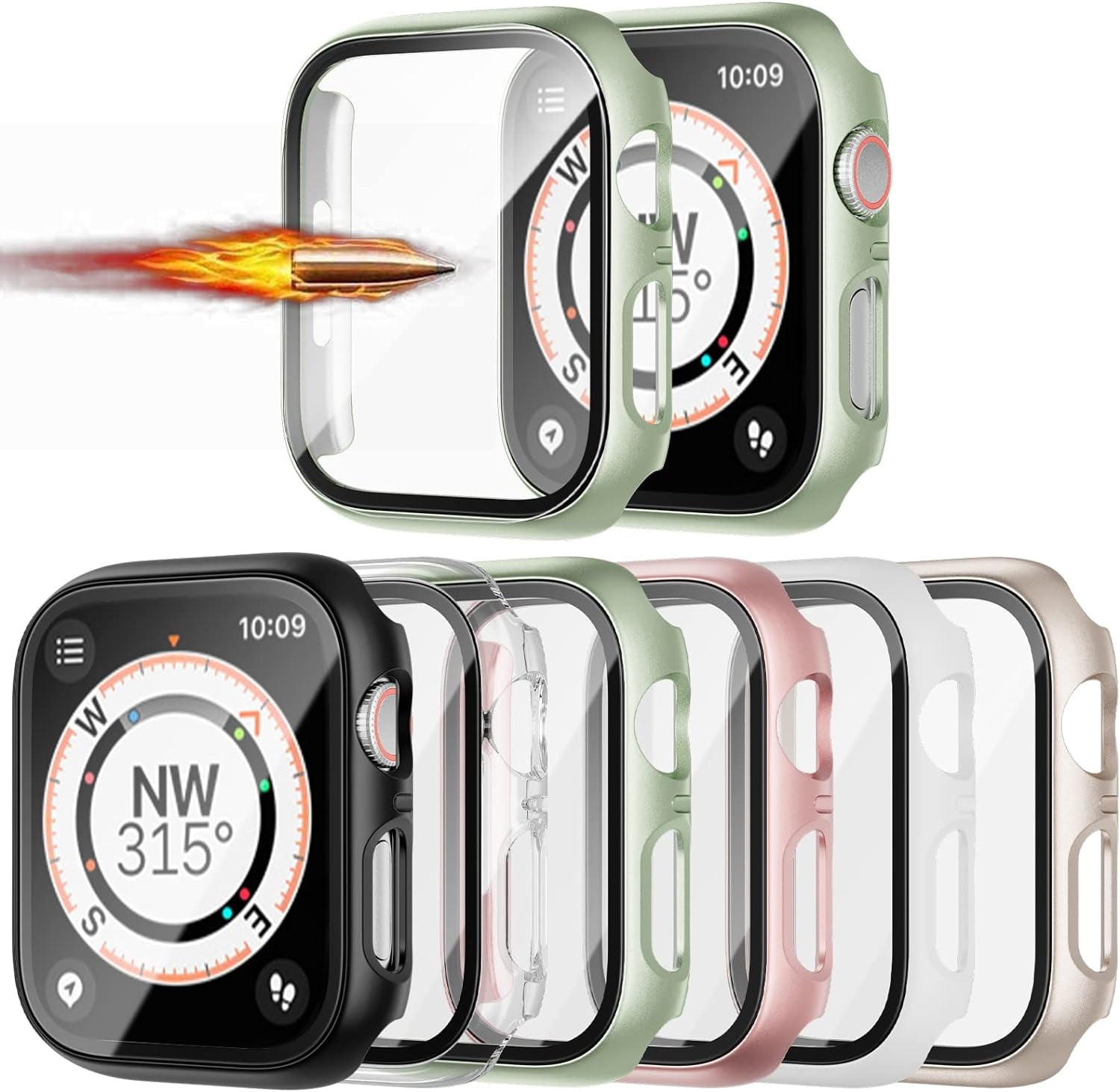 PINHEN 6 Pack for Apple Watch Series 3/2/1 42mm Case with Tempered ...