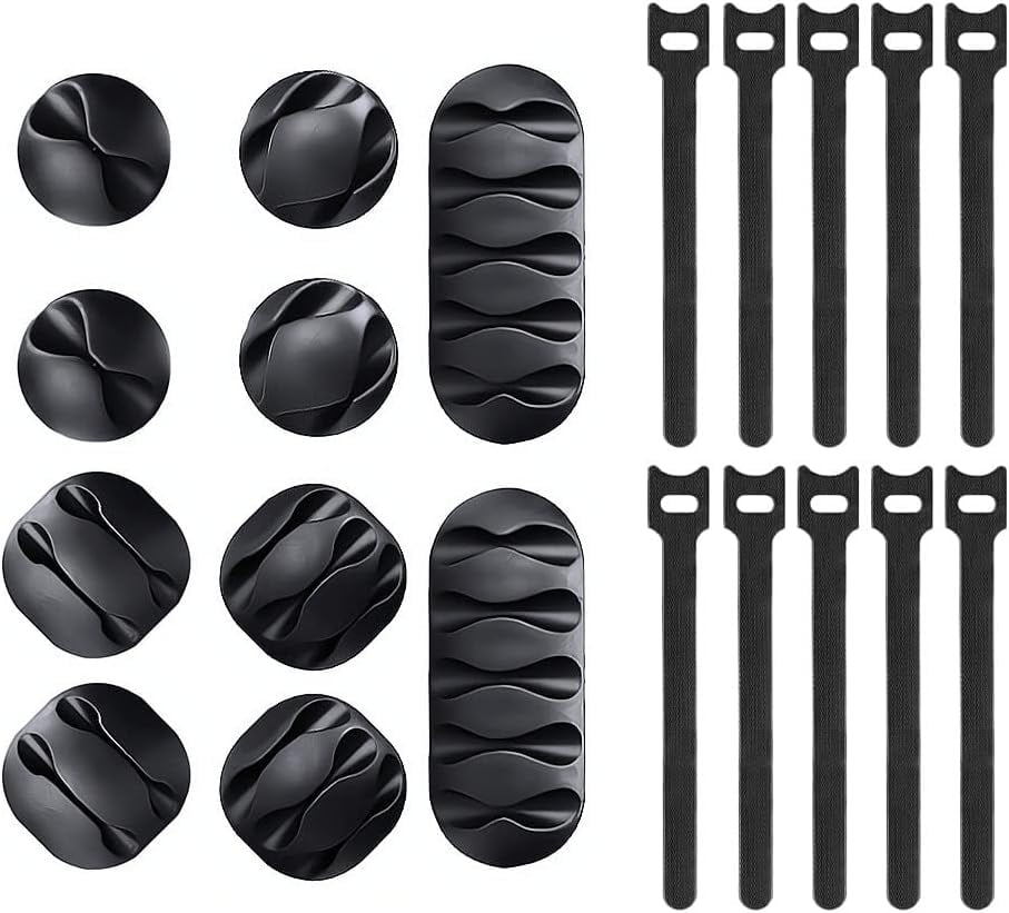 PINHEN Cable Management Kit, 10 Large Self Adhesive Cable Clips, 10 ...