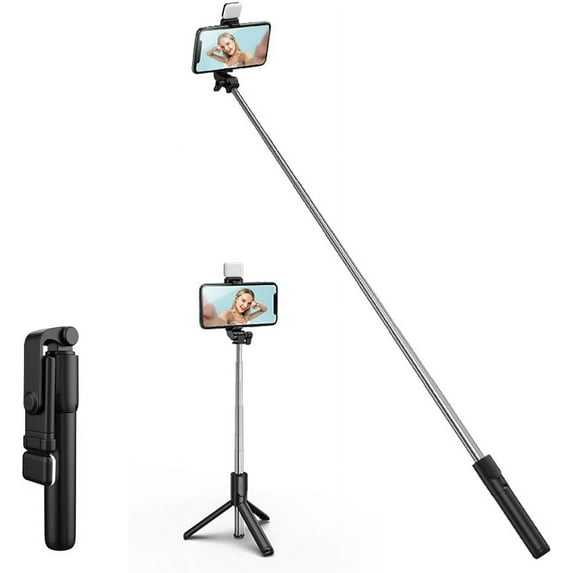 PINHEN Selfie Stick with Fill Light, 30 Inch Phone Tripod Extendable ...