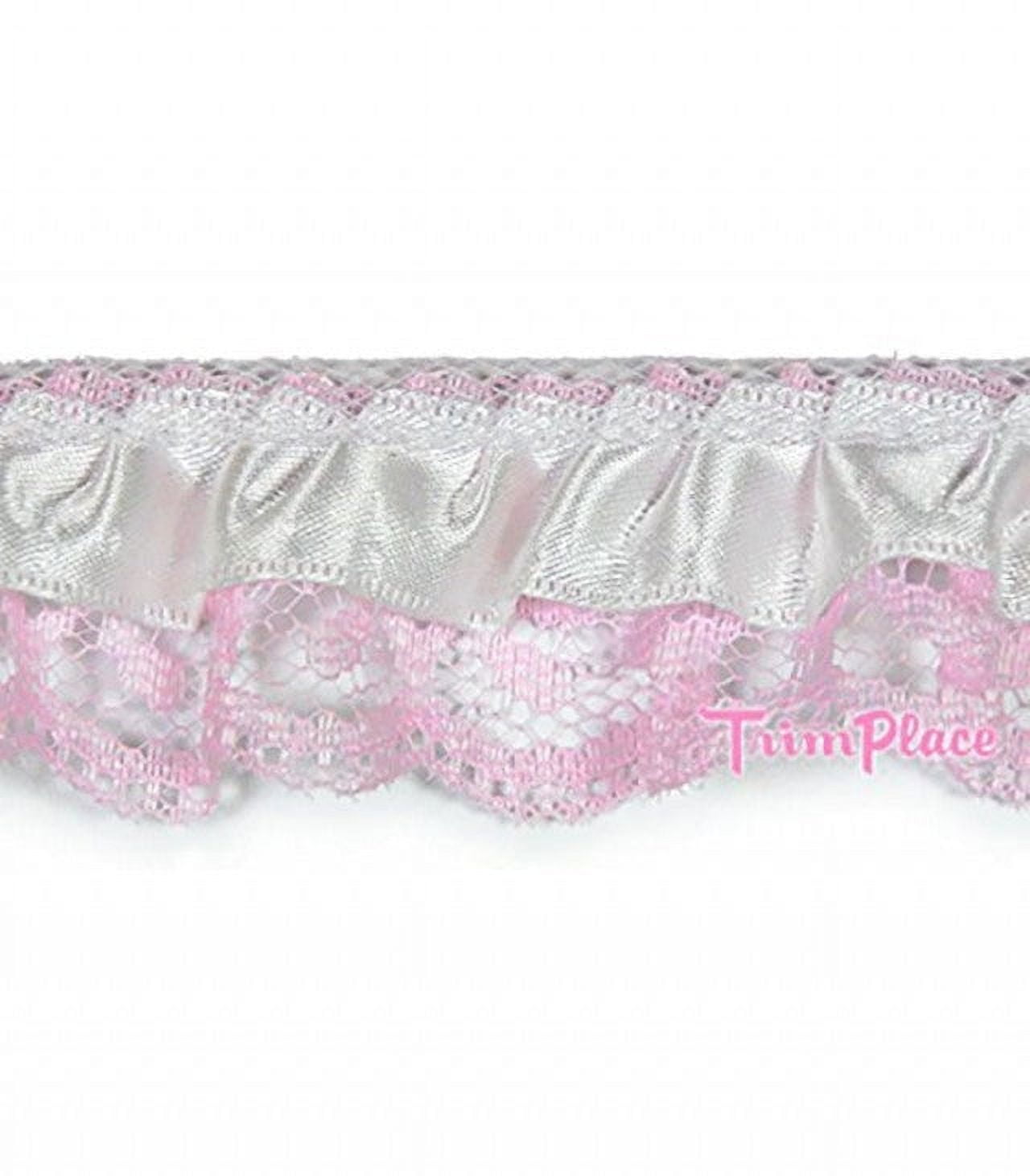 PINK 1-1/8 INCH RUFFLED LACE WITH WHITE RIBBON - Walmart.com